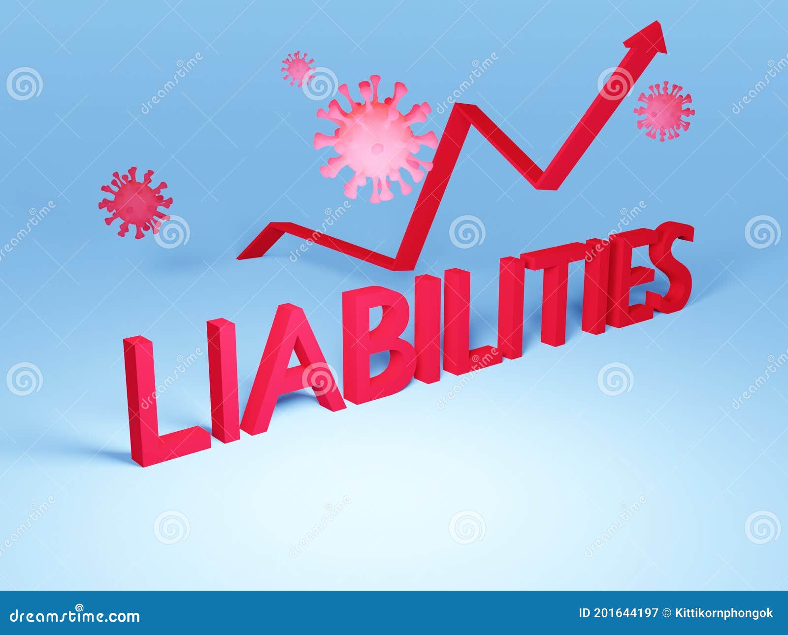 Word, Liabilities with Red Arrow Up and Coronavirus. COVID-19 Related ...