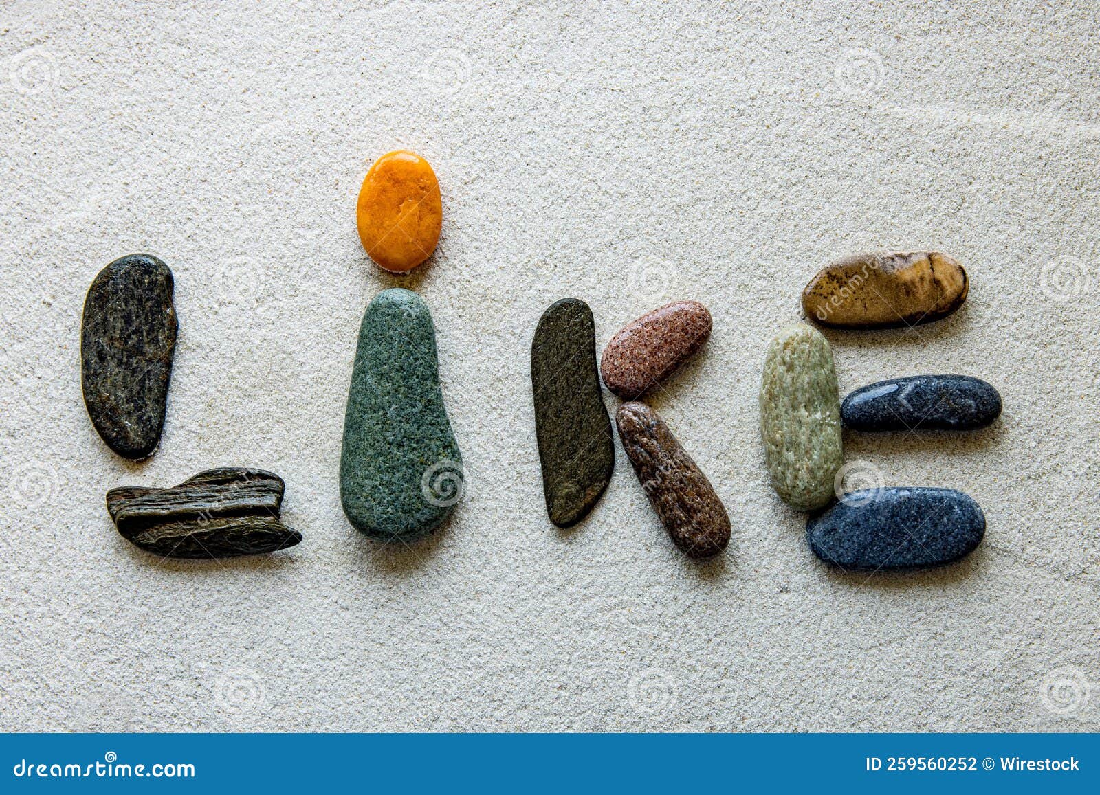 Word: LIKE, Written Using Colored Stones on White Sand Stock Photo ...