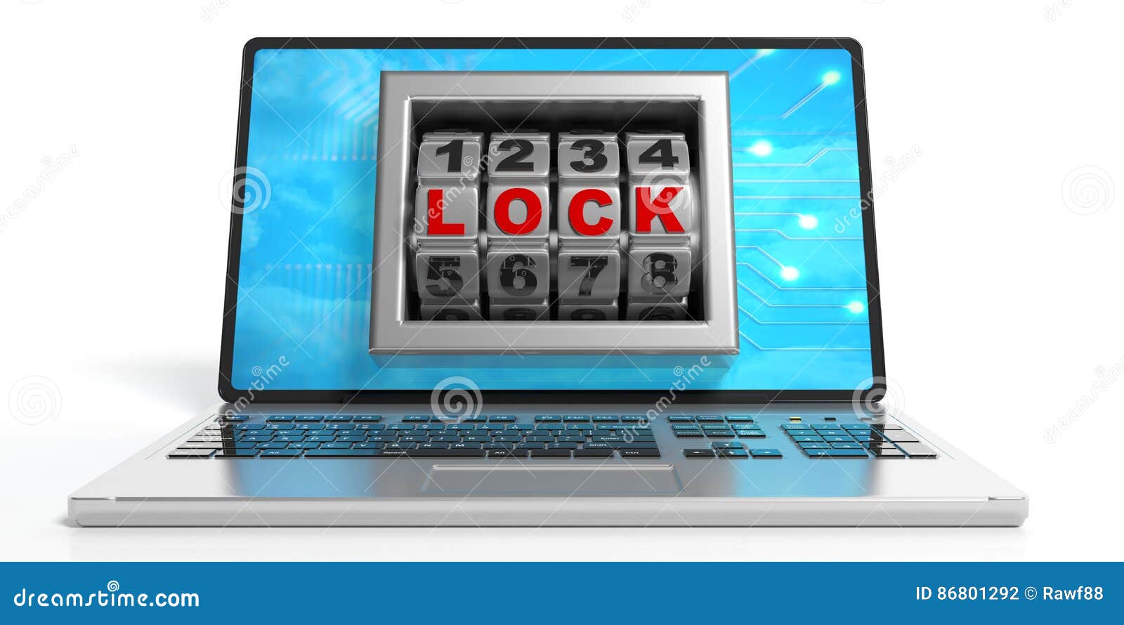 Word Lock on a Laptop`s Screen. 3d Illustration Stock Illustration ...