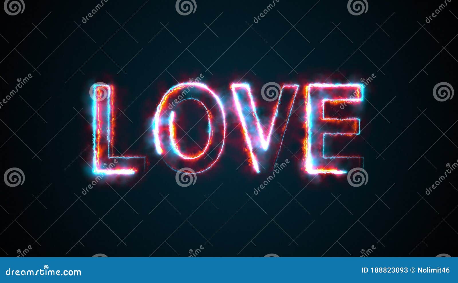 The Word Love, Computer Generated. Burning Inscription. Capital Letters ...