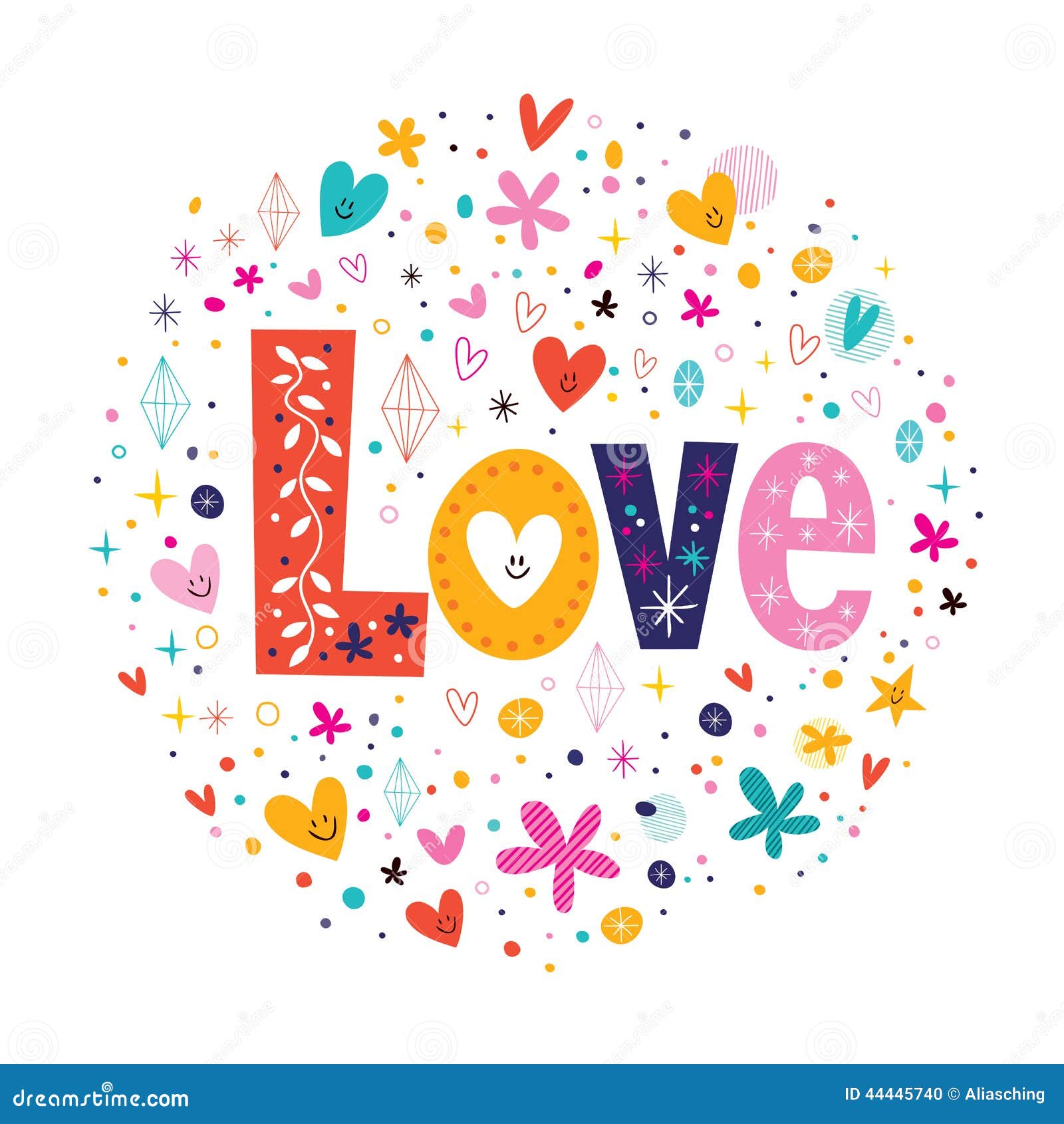 Word Love Retro Typography Lettering Decorative Text Stock Vector ...