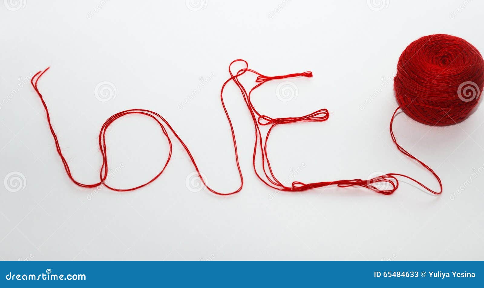 Word Love Written with Red Wool Thread Isolated Over White Background ...