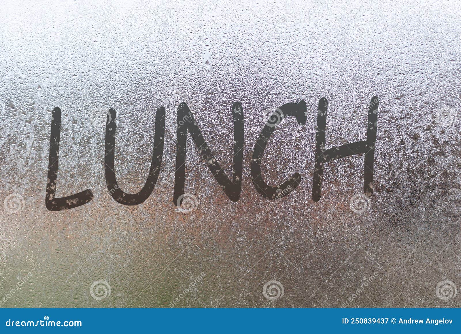 The Word Lunch Written on the Sweaty Glass of the Window Stock Image ...