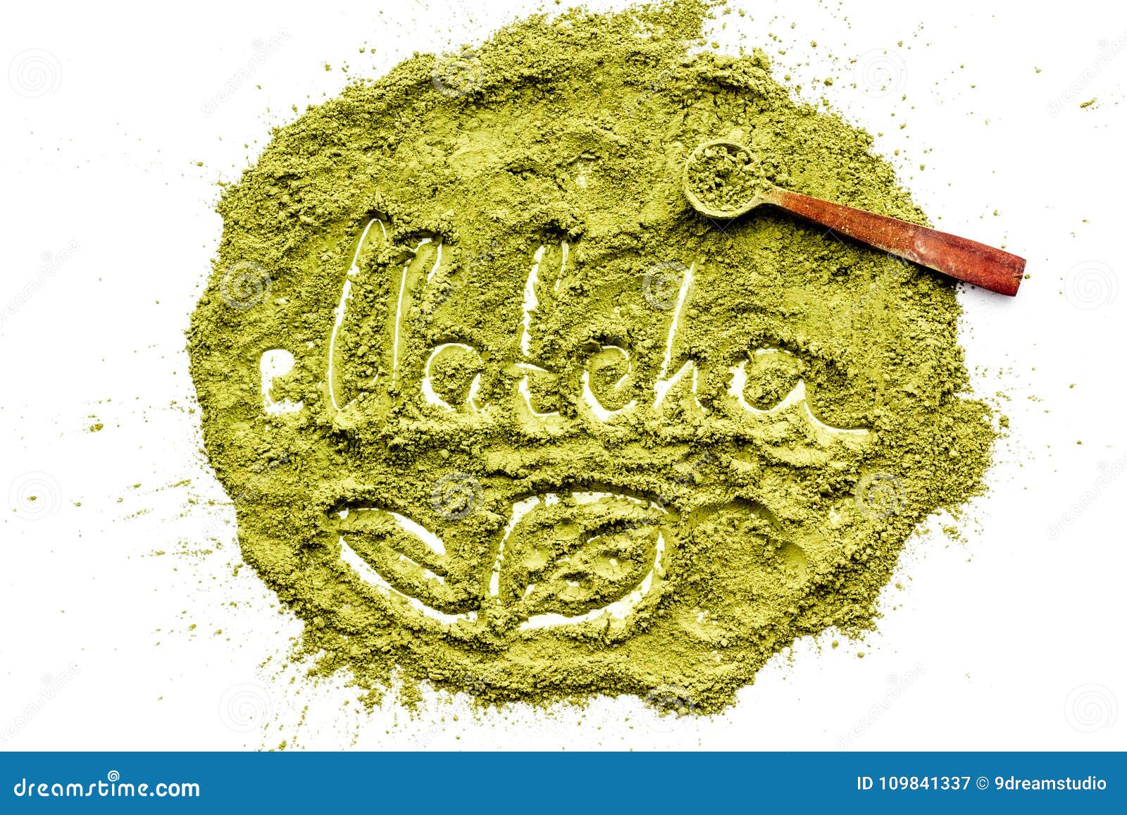 Word Matcha Writed at Matcha Powder on White Background Top View Stock ...