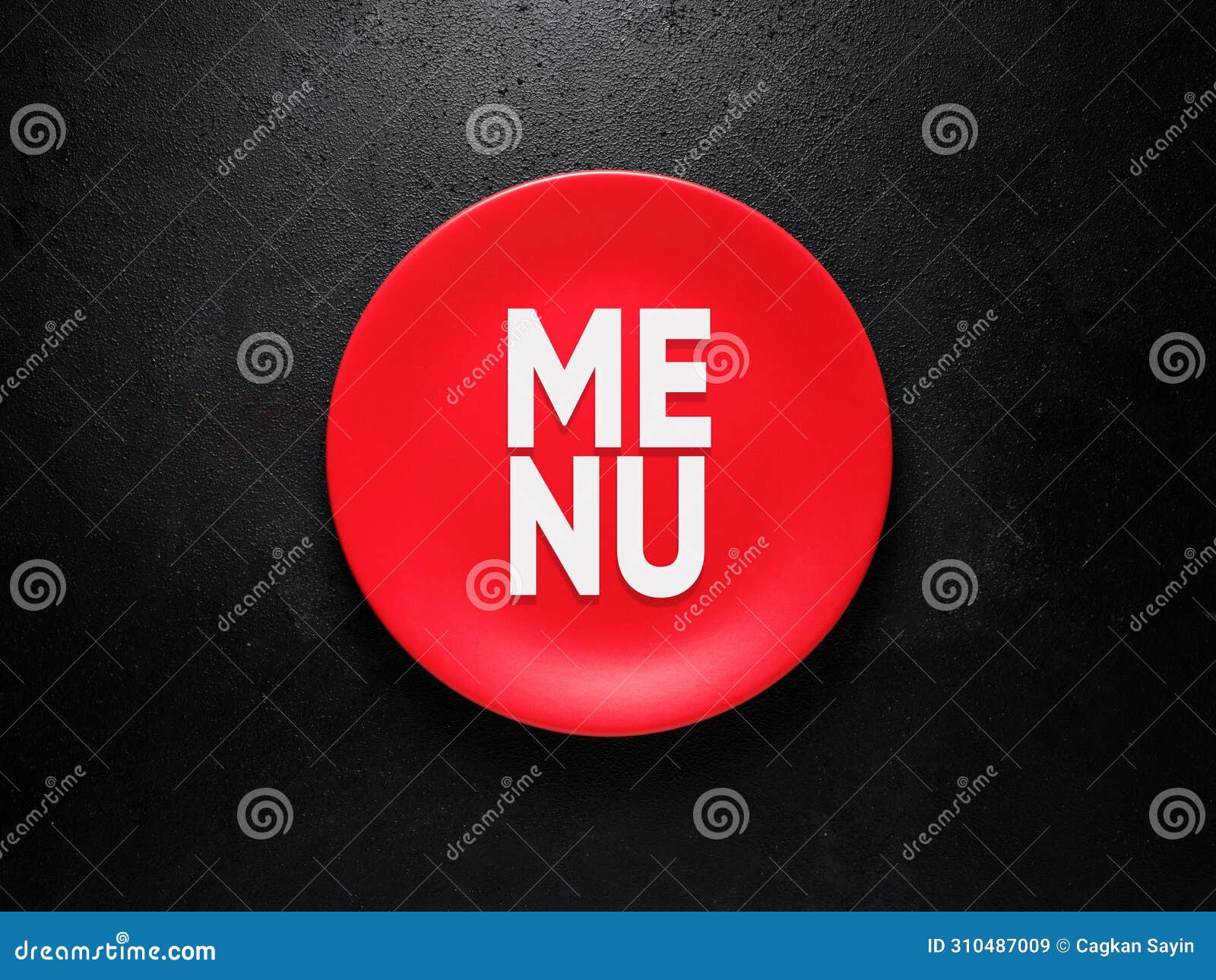 The Word Menu on a Red Plate Over Black Background. Restaurant Menu ...