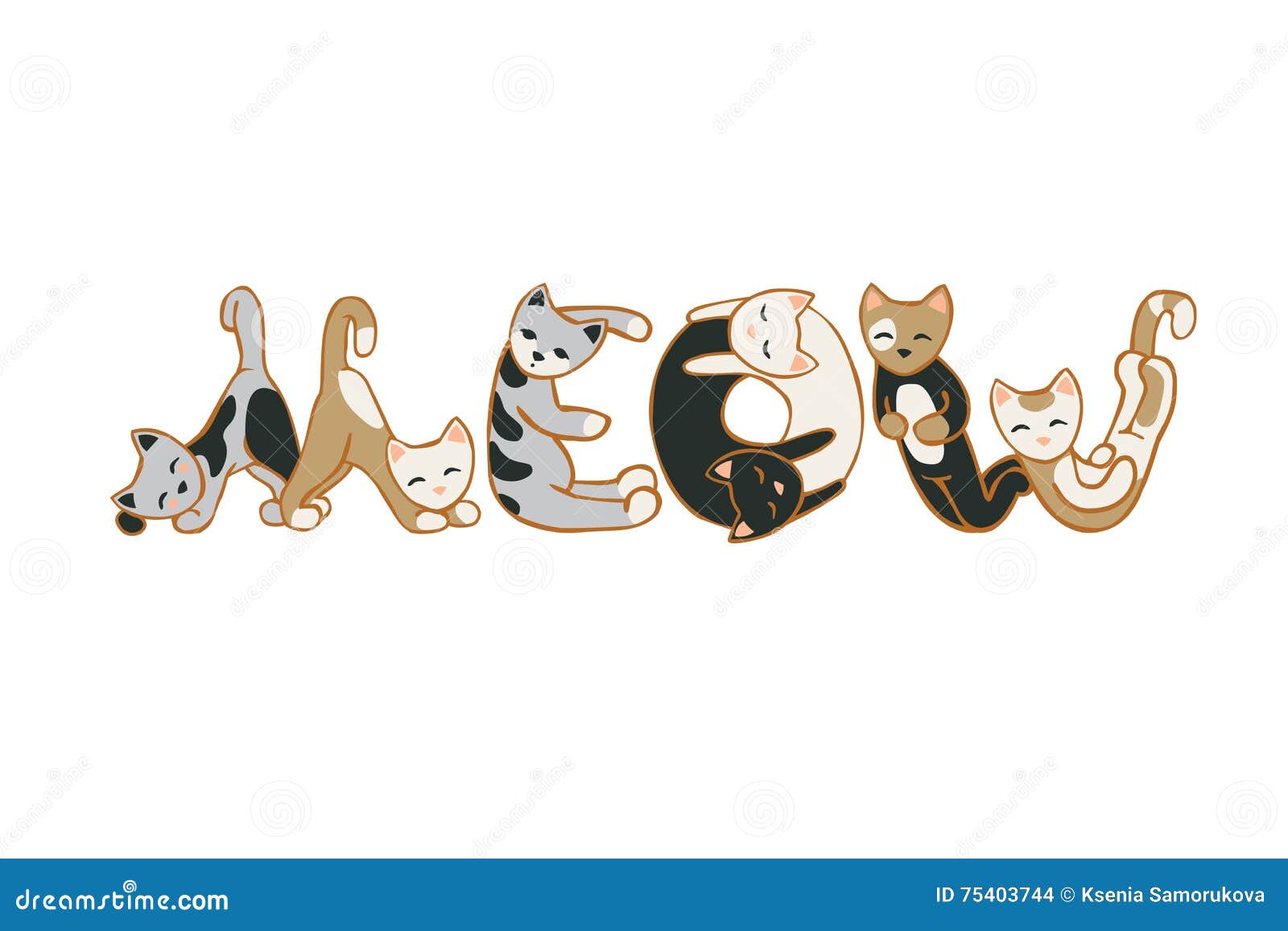 Word Meow Hand-drawn. Vector Illustration In Doodle Style Black Outline ...