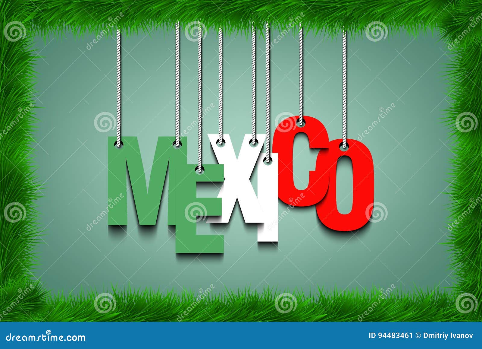 The Word Mexico Hang on the Ropes in Frame of Grass Stock Vector ...
