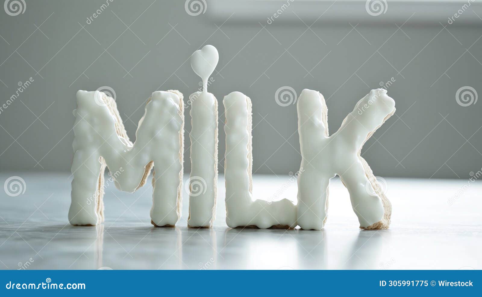 Word MILK in Fluid Milk Script with a Charming Heart Ascending Above ...