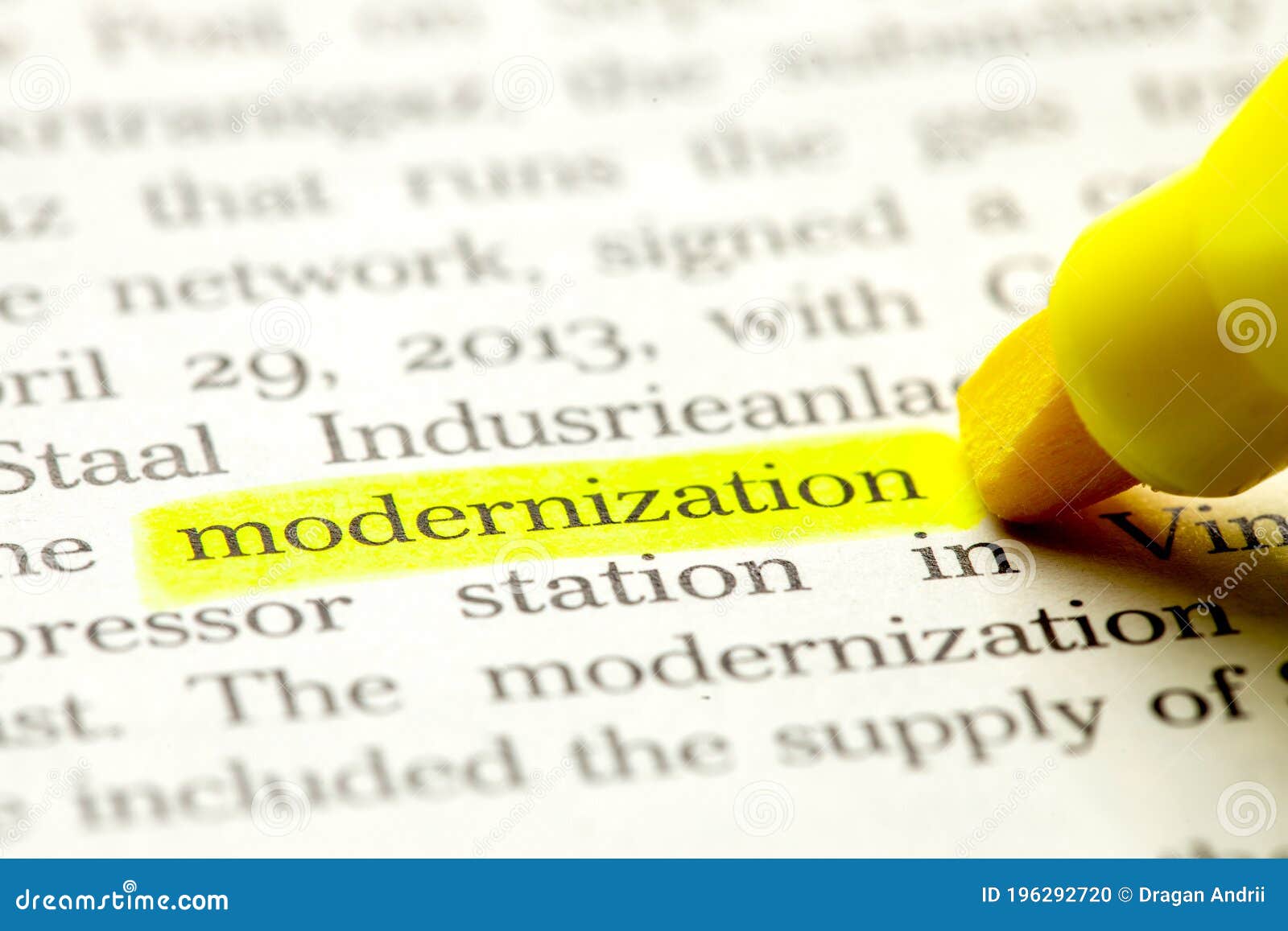 Word MODERNIZATION is Select in Yellow Marker on Paper Stock Photo ...