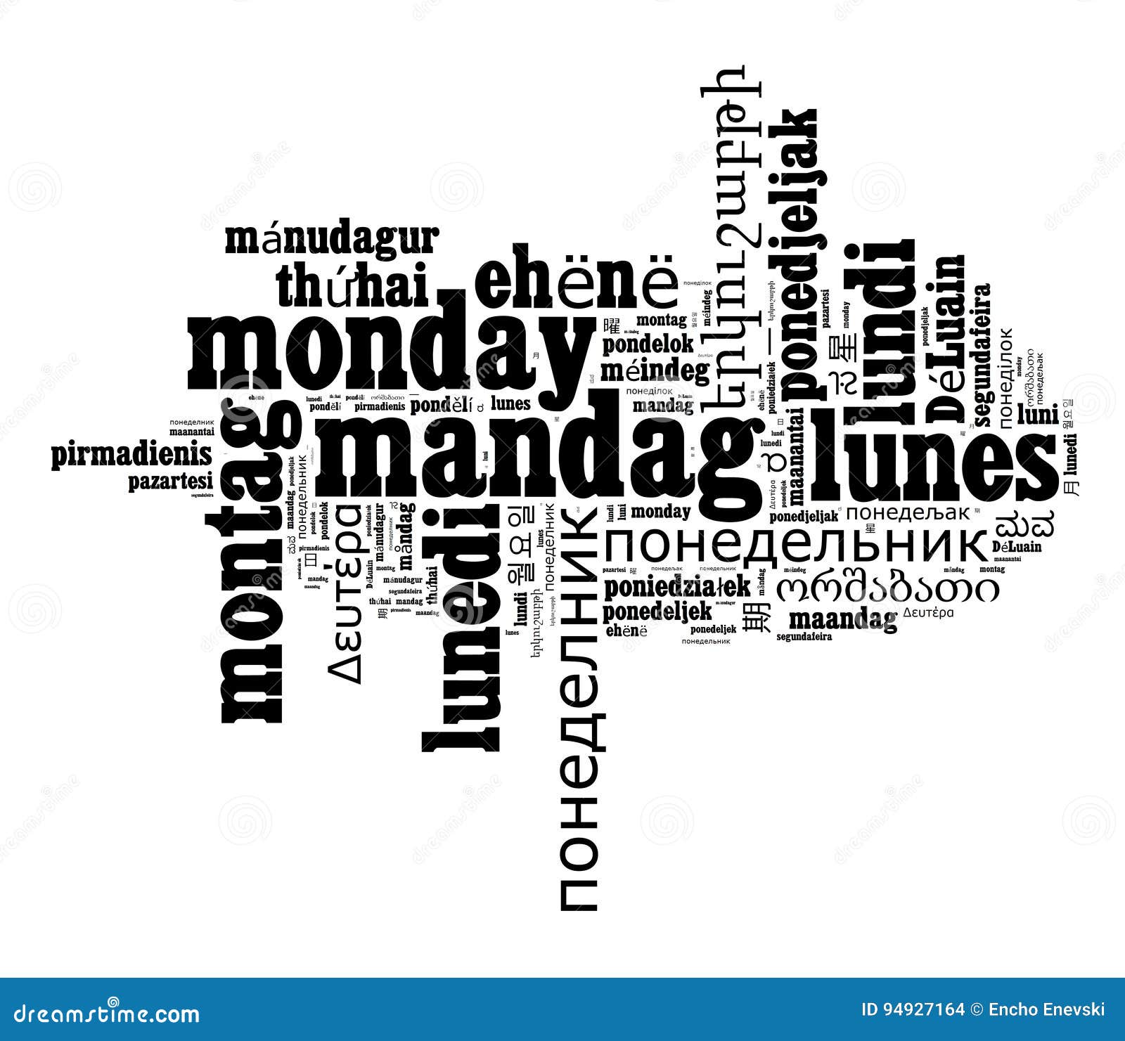 Word Monday in Different Languages Stock Illustration - Illustration of ...