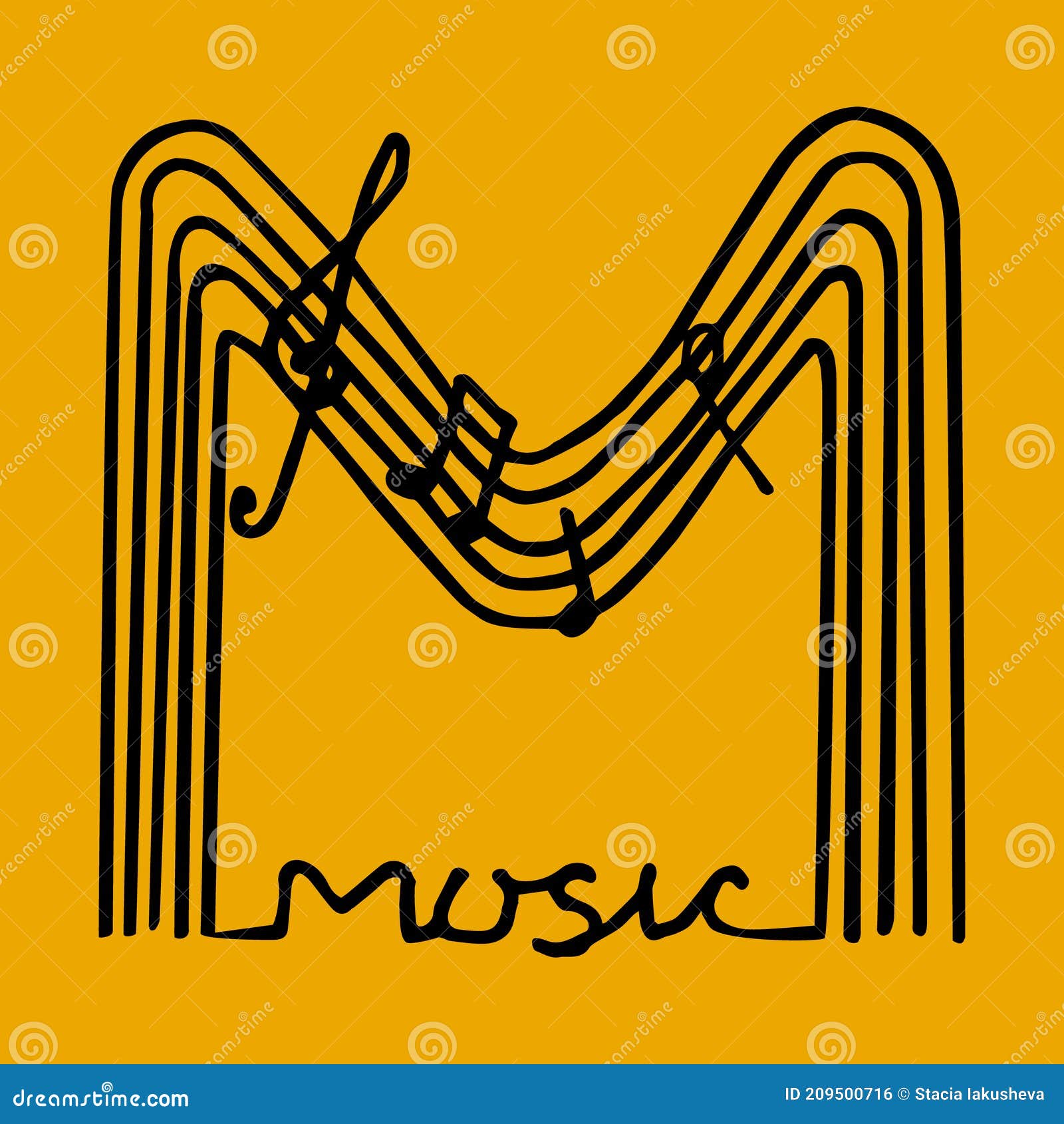 Word Music with Letter M of Stave Scribble Stock Vector - Illustration ...