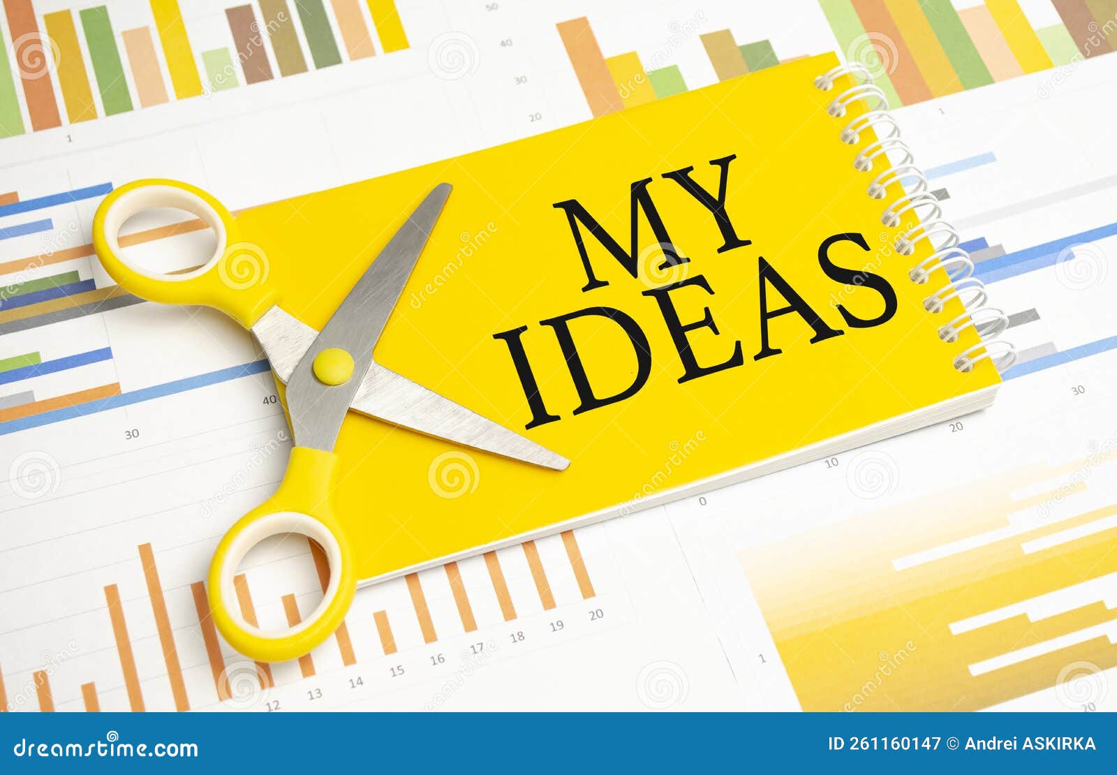 Word My Ideas on Yellow Notebook and Charts Stock Image - Image of turn ...