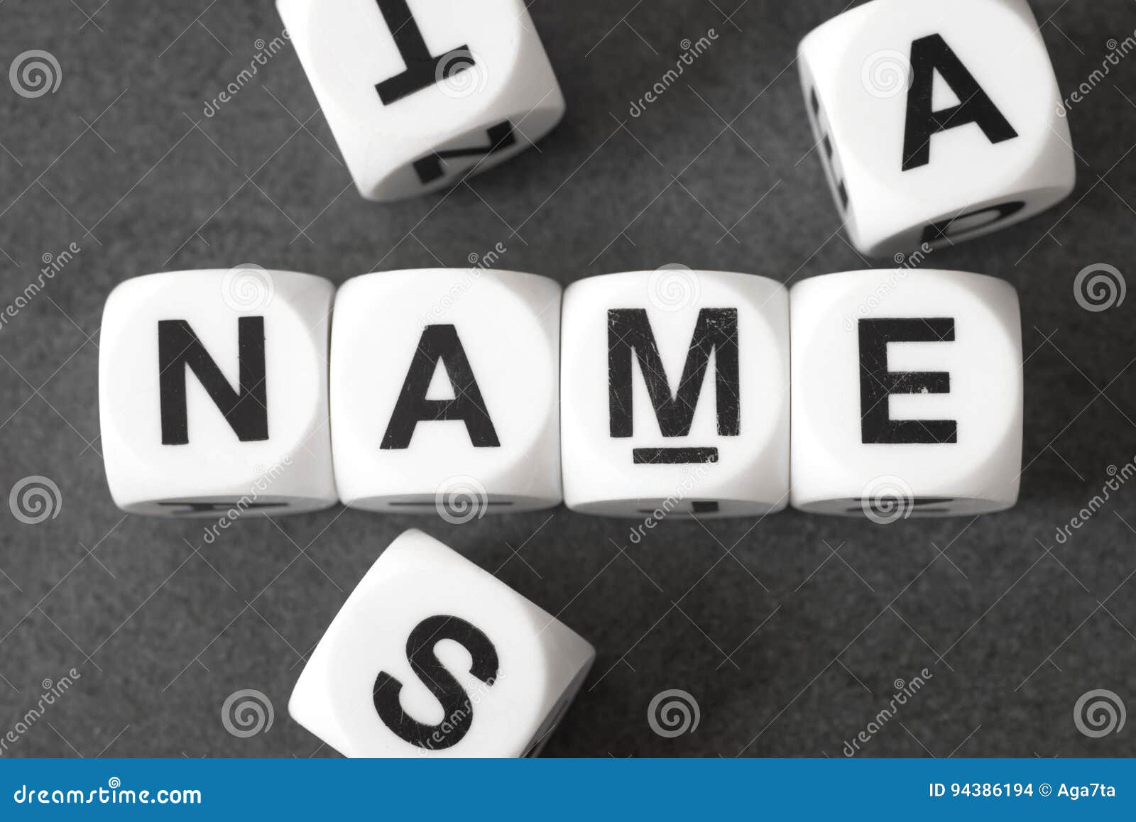 Word name on toy cubes stock photo. Image of home, alphabet - 94386194