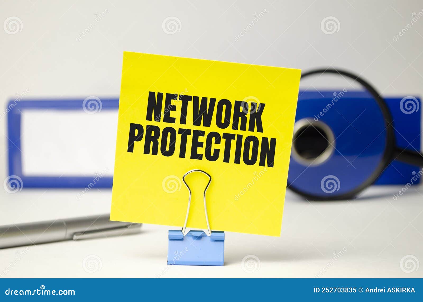 Word Network Protection on Yellow Sticker and Blue Folder Stock Image ...