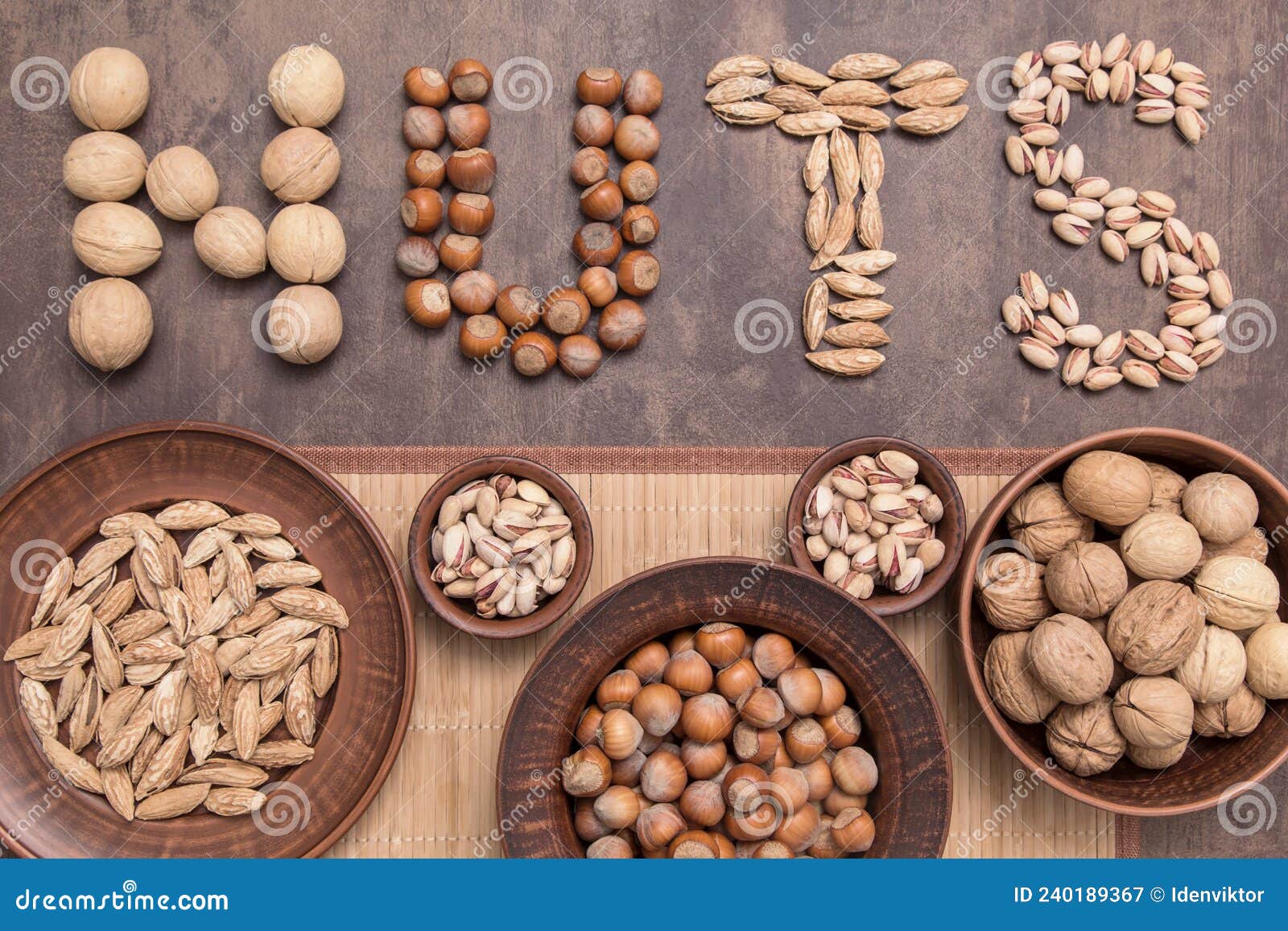 Word Nuts with Different Type of Nut. Walnut, Hazelnut, Almond ...
