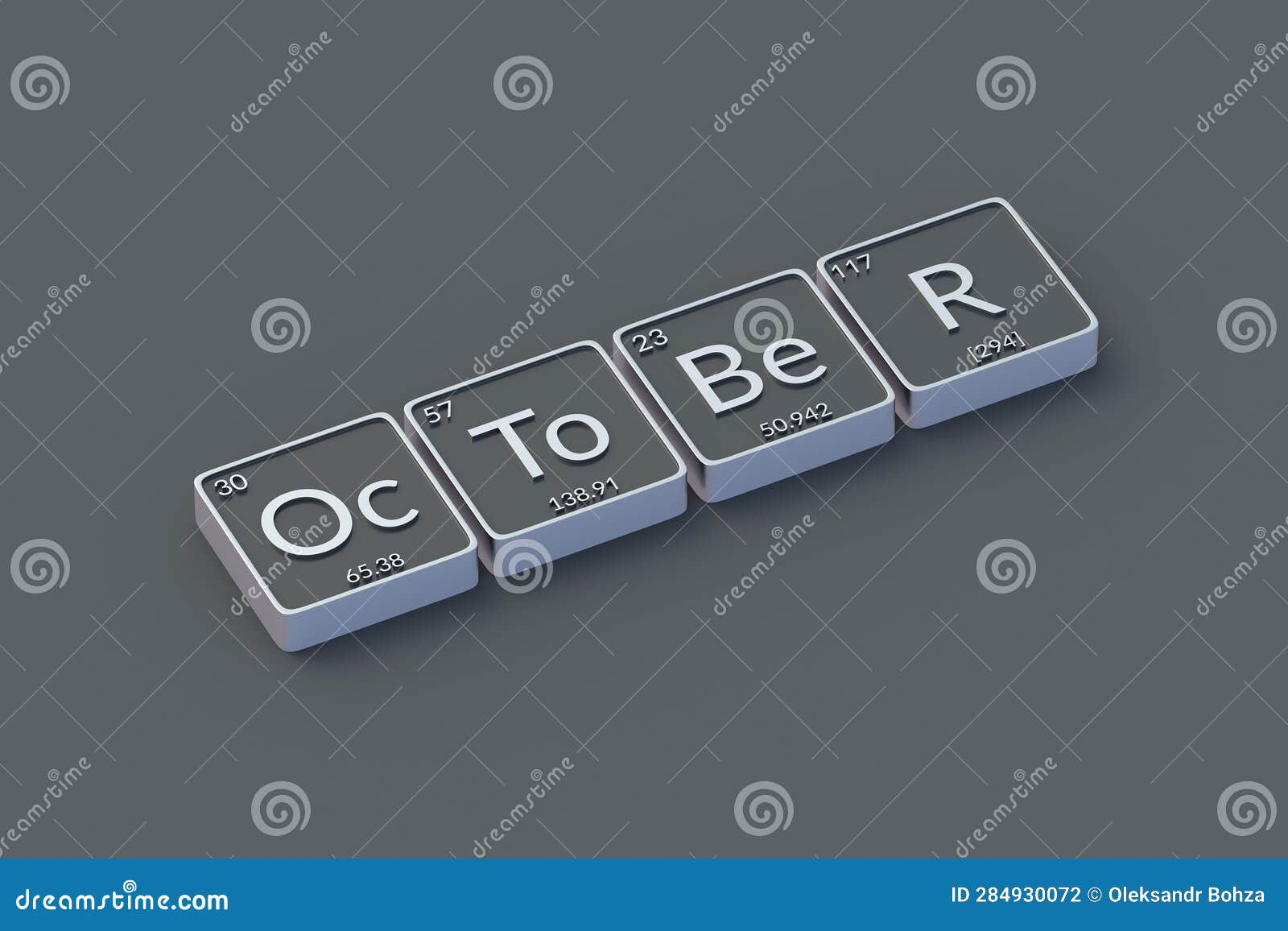 Word October in Periodic Table of Elements Style on Metallic Buttons ...