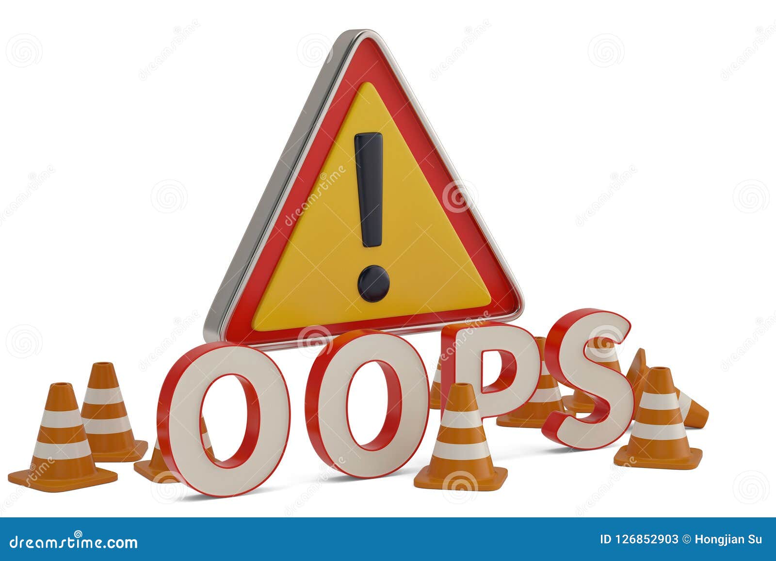 Word Ooops and Warning Sign with Plot Chantiers on White Background. 3D ...