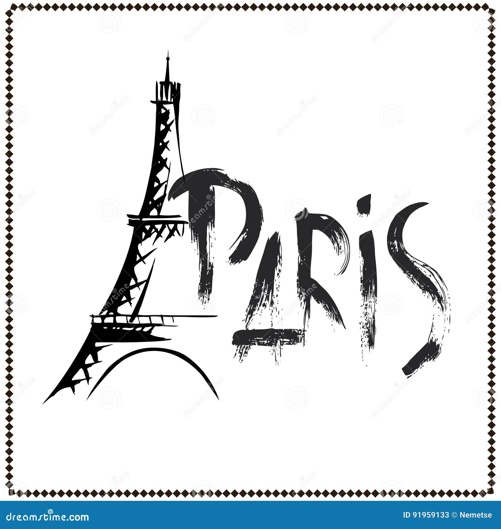 Word Paris, Eiffel Tower Hand Drawn Stock Vector - Illustration of ...