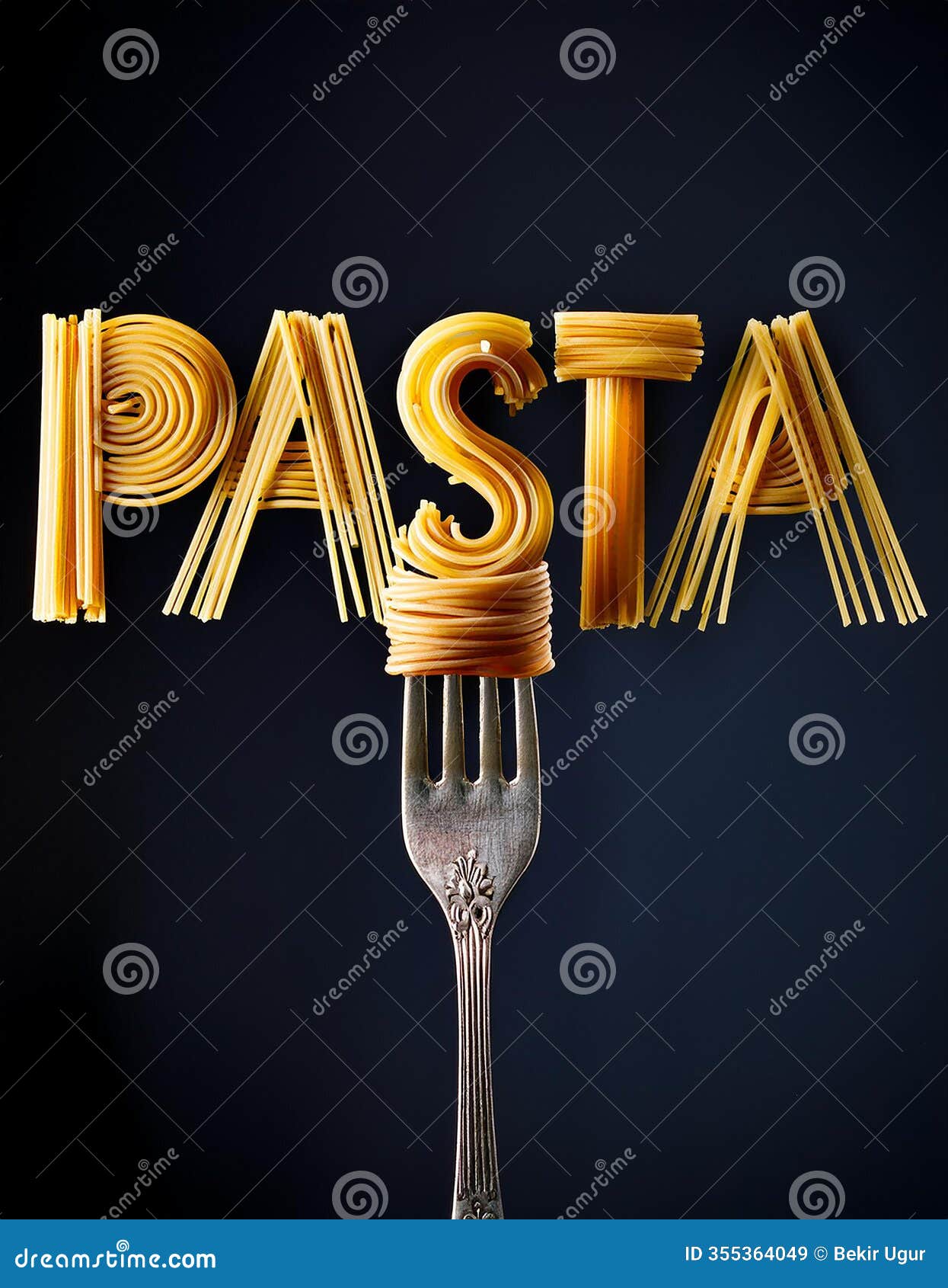 Word Pasta Made of Cooked Spaghetti with Fork Stock Illustration ...
