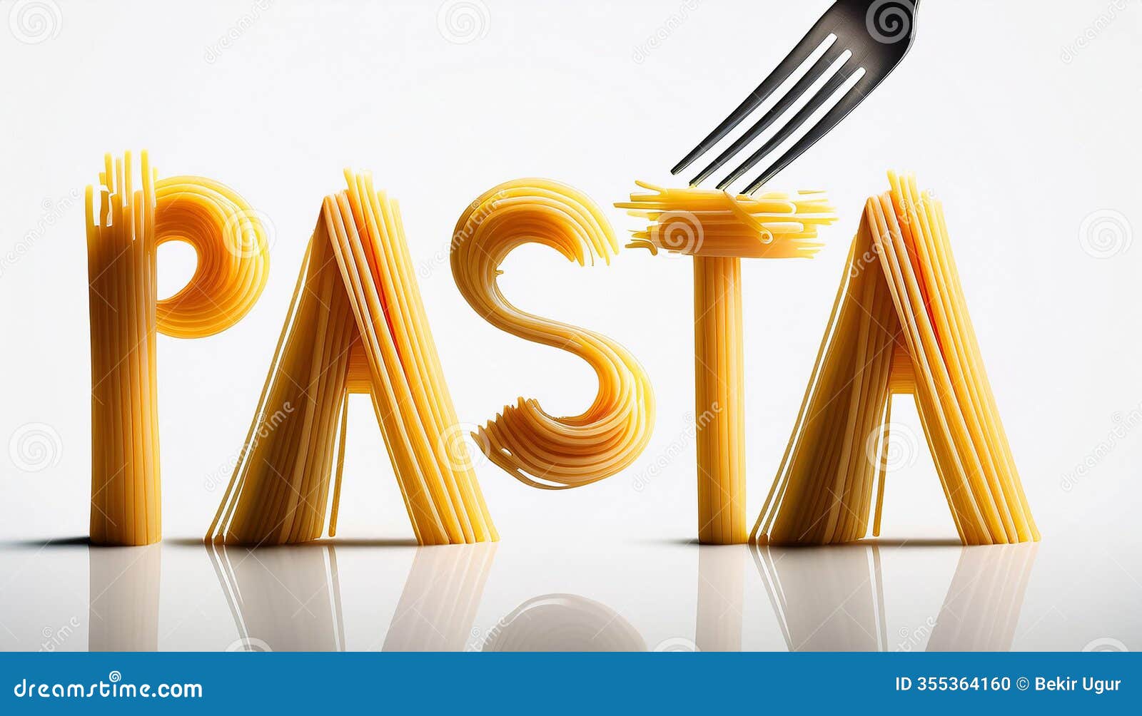 Word Pasta Made of Cooked Spaghetti with Fork Stock Illustration ...