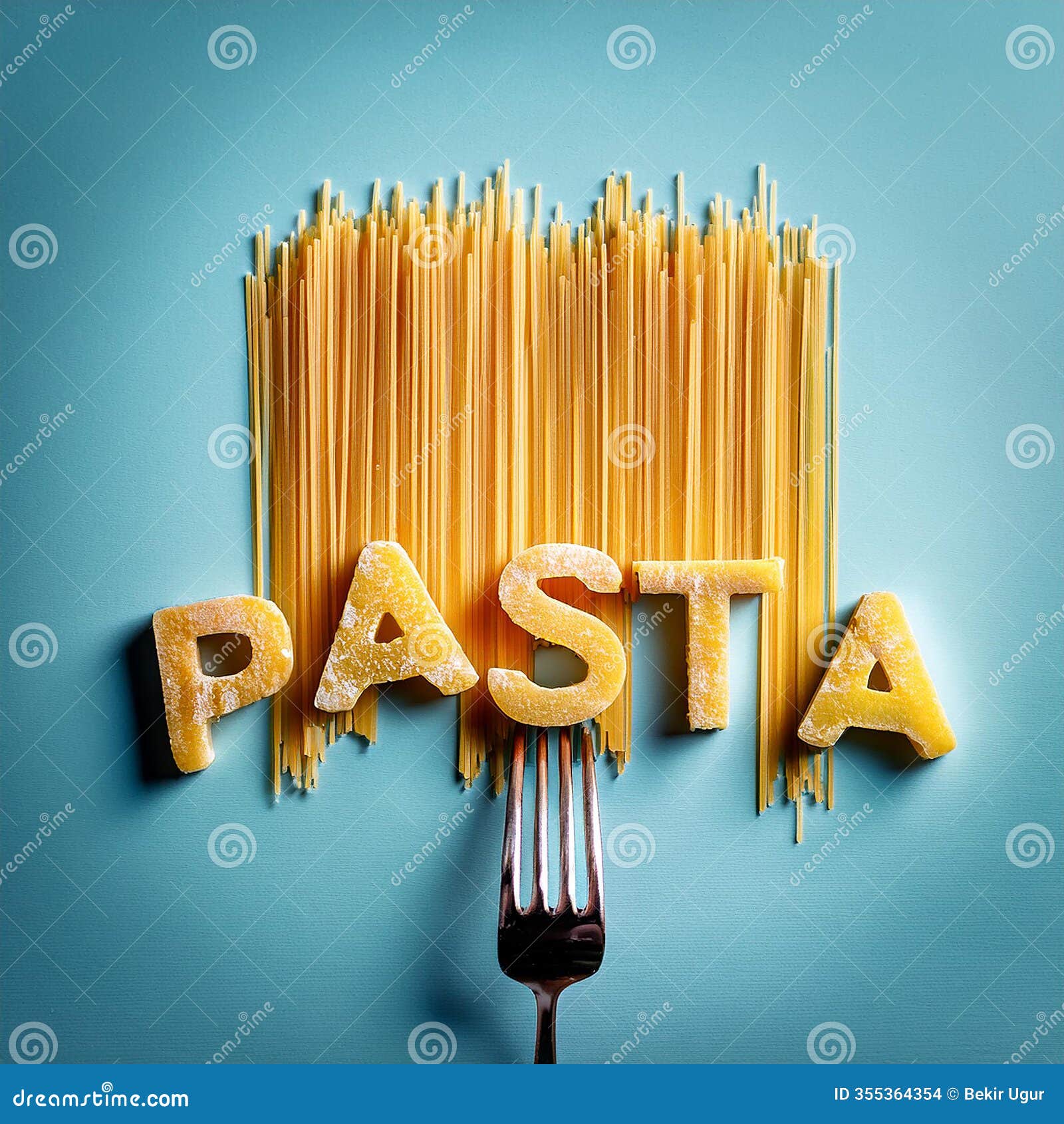 Word Pasta Made of Cooked Spaghetti with Fork Stock Illustration ...