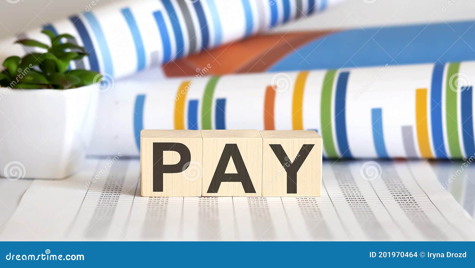 Word PAY Made with Wood Building Blocks on the Chart Background Stock ...