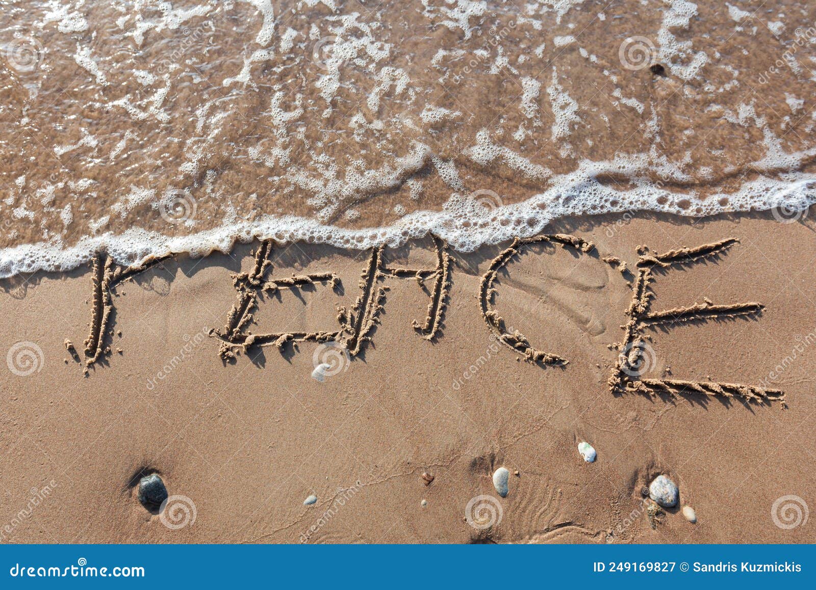 The Word `Peace` on the Sea Sand, Written with Stick on the Beach ...