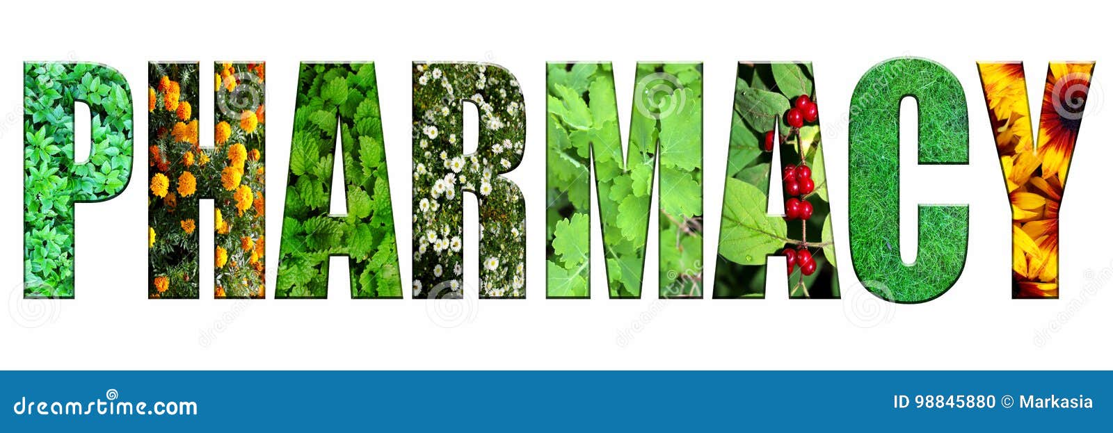 Word `pharmacy` is Made from Medicinal Plants. Stock Illustration ...