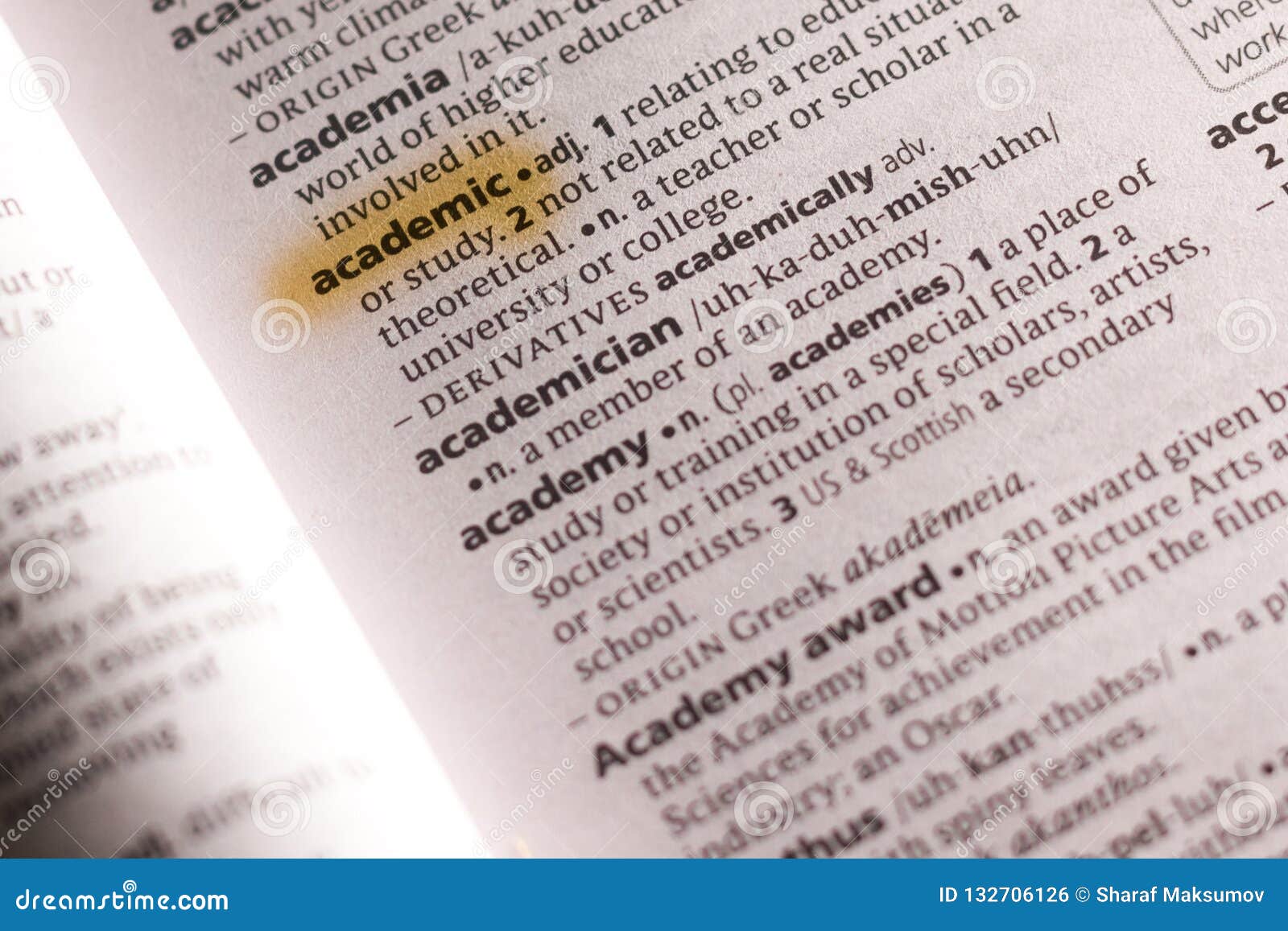 The Word or Phrase Academic in a Dictionary Stock Photo - Image of ...