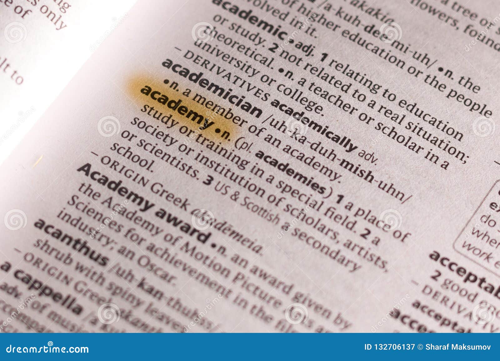 The Word or Phrase Academy in a Dictionary Stock Image - Image of ...