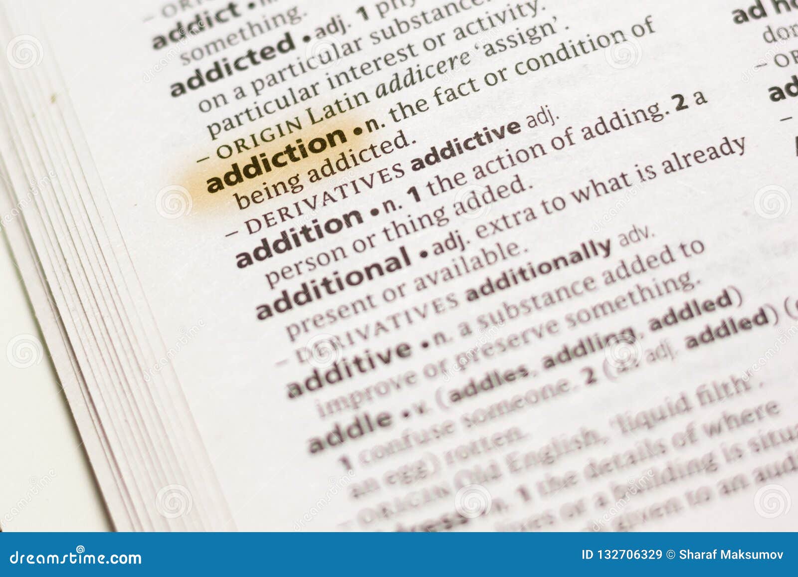 The Word or Phrase Addiction in a Dictionary Stock Image - Image of ...