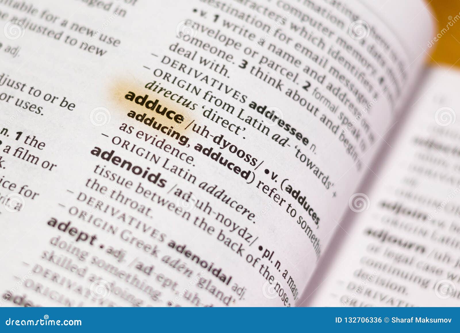 The Word or Phrase Adduce in a Dictionary Stock Photo - Image of word ...