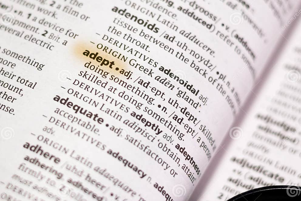 The Word or Phrase Adept in a Dictionary Stock Image - Image of page ...
