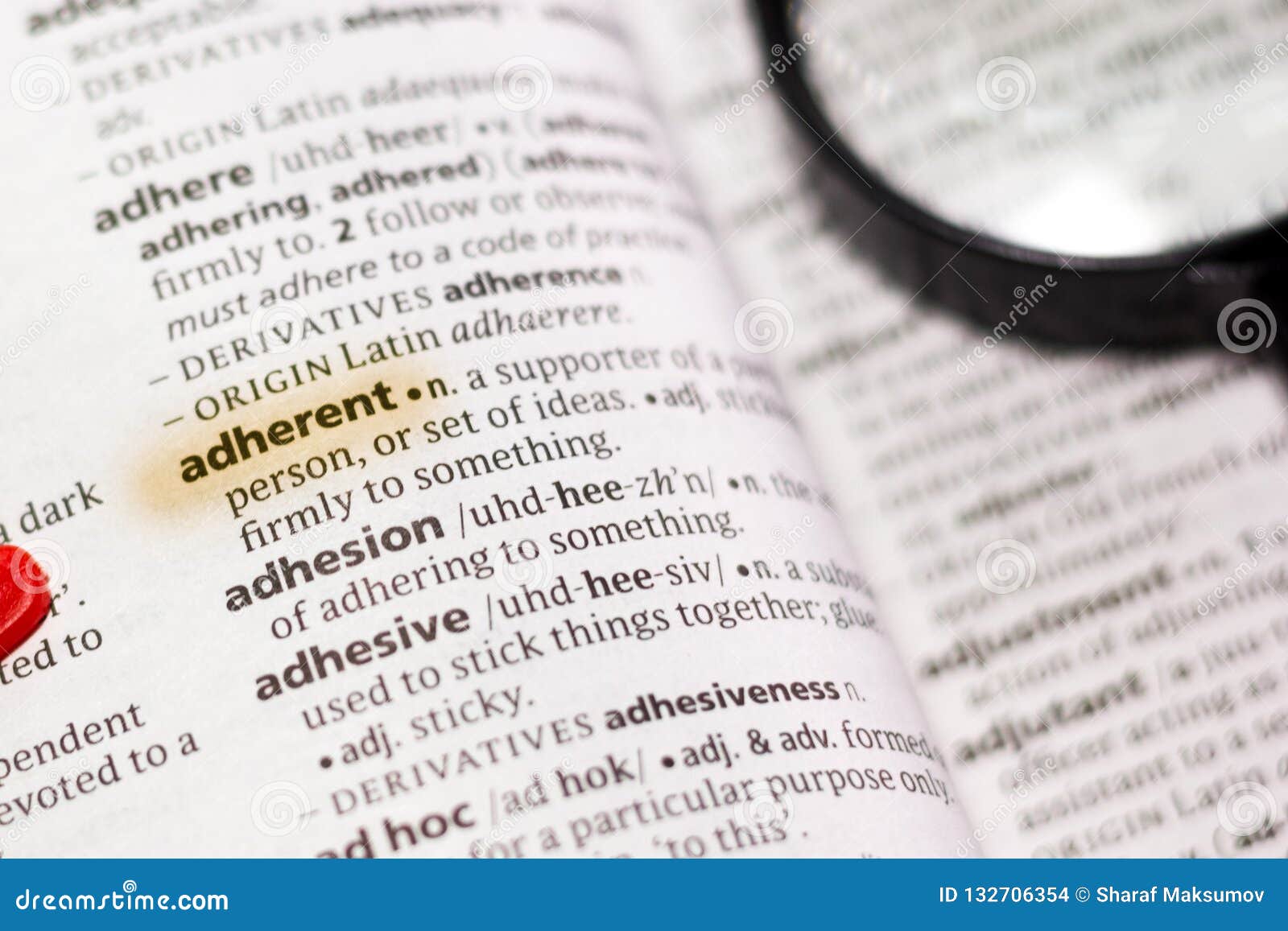 The Word or Phrase Adherent in a Dictionary Stock Photo - Image of ...