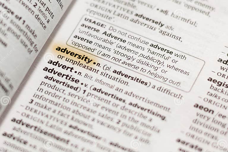 The Word or Phrase Adversity in a Dictionary Stock Photo - Image of ...