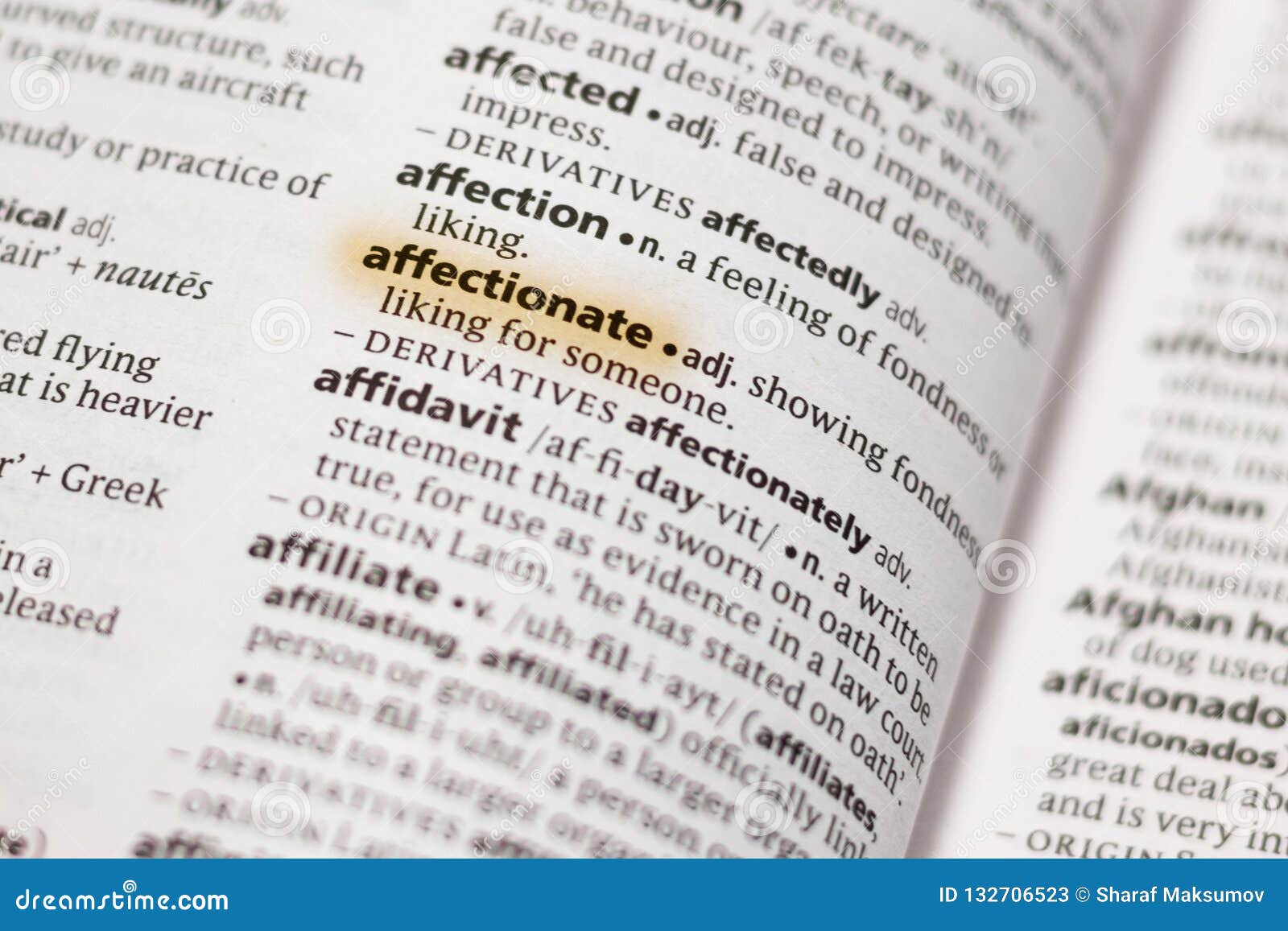 The Word or Phrase Affectionate in a Dictionary Stock Image - Image of ...