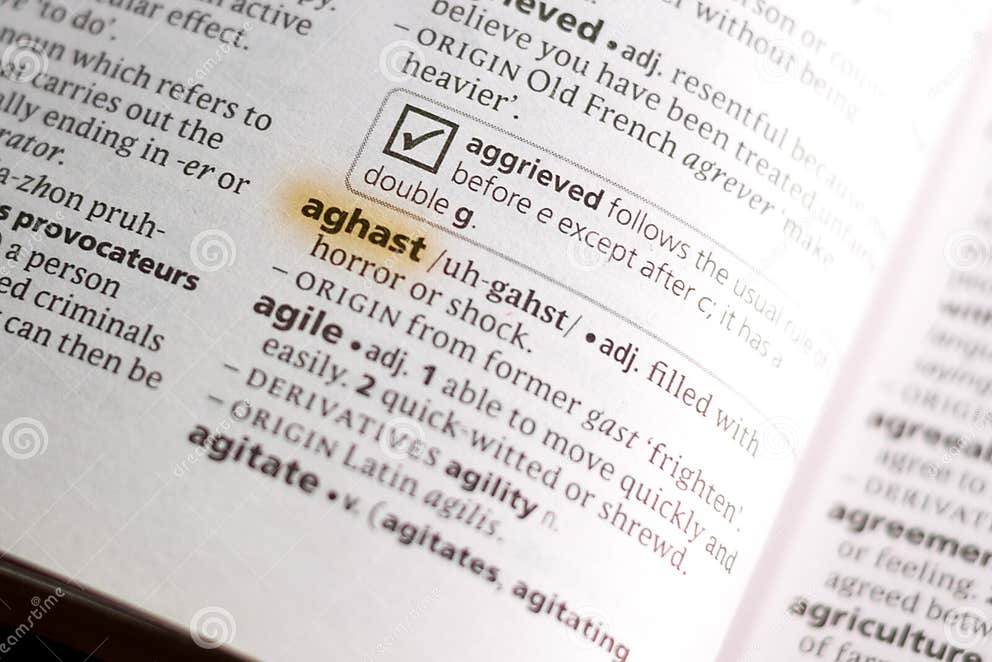 The Word or Phrase Aghast in a Dictionary Stock Photo - Image of white ...