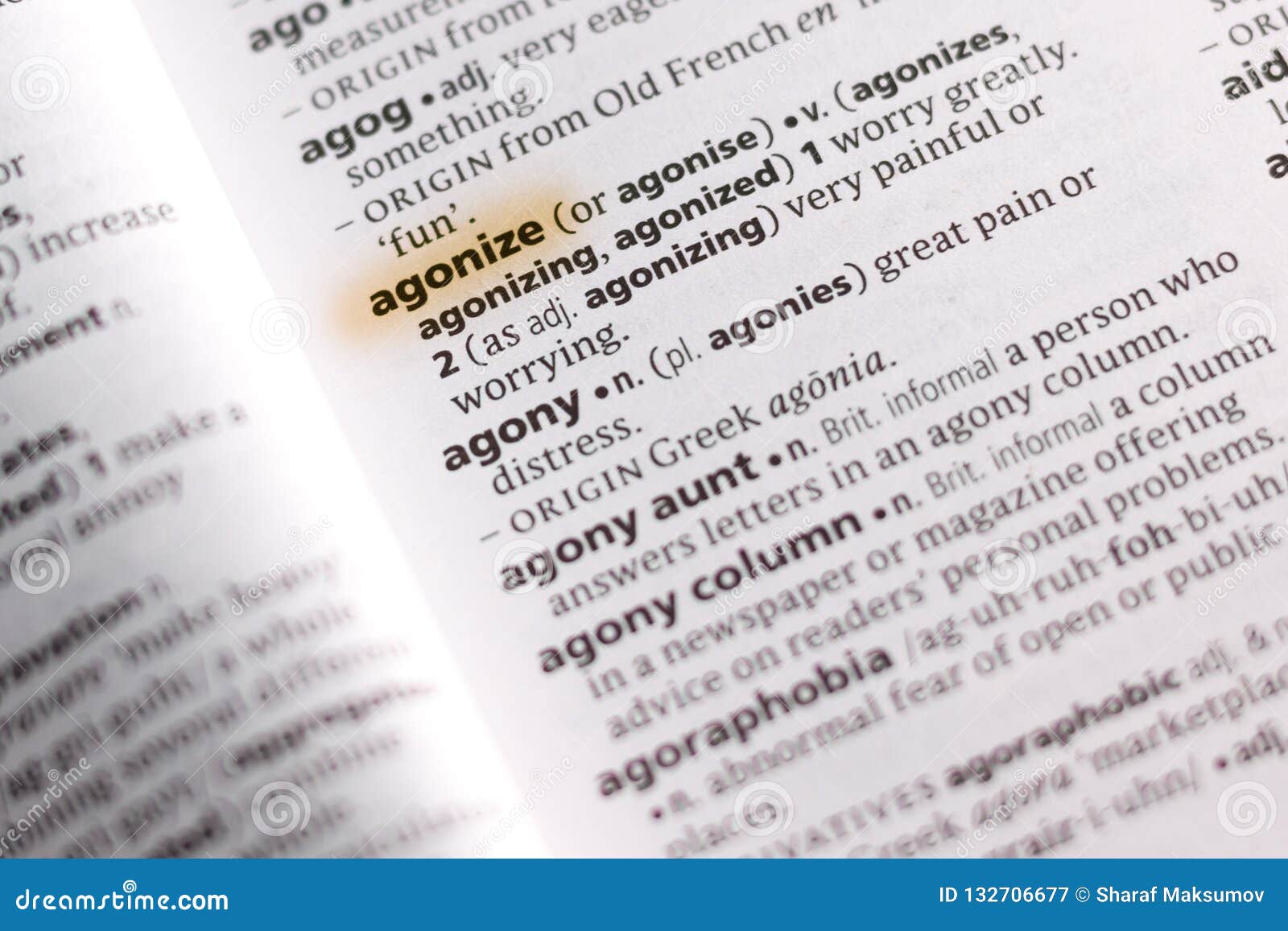 The Word or Phrase Agonize in a Dictionary Stock Image - Image of ...