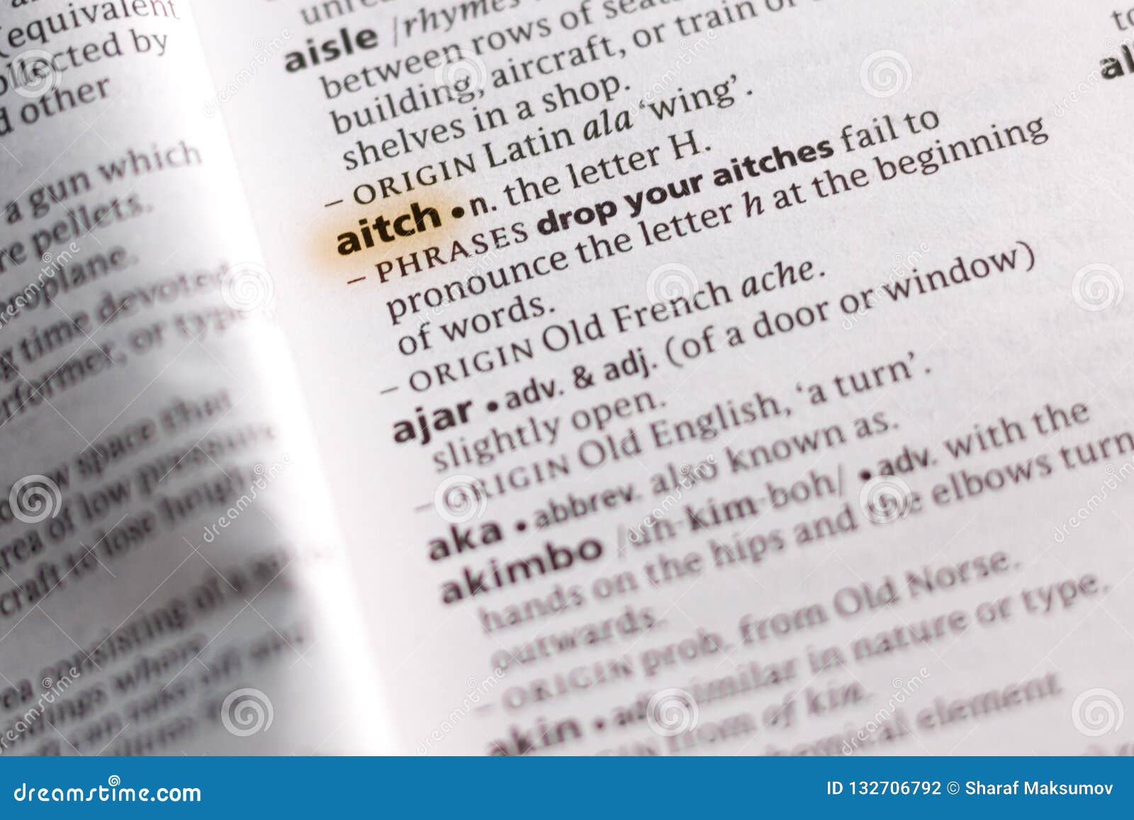 The Word or Phrase Aitch in a Dictionary Stock Photo - Image of paper ...