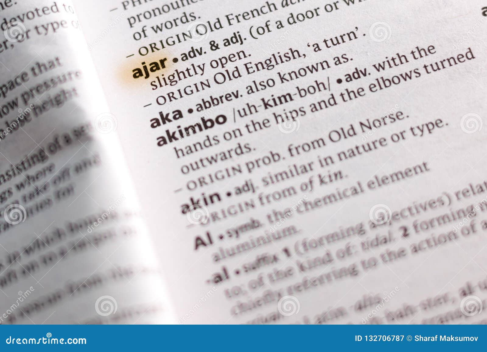 The Word or Phrase Ajar in a Dictionary Stock Image - Image of paper ...
