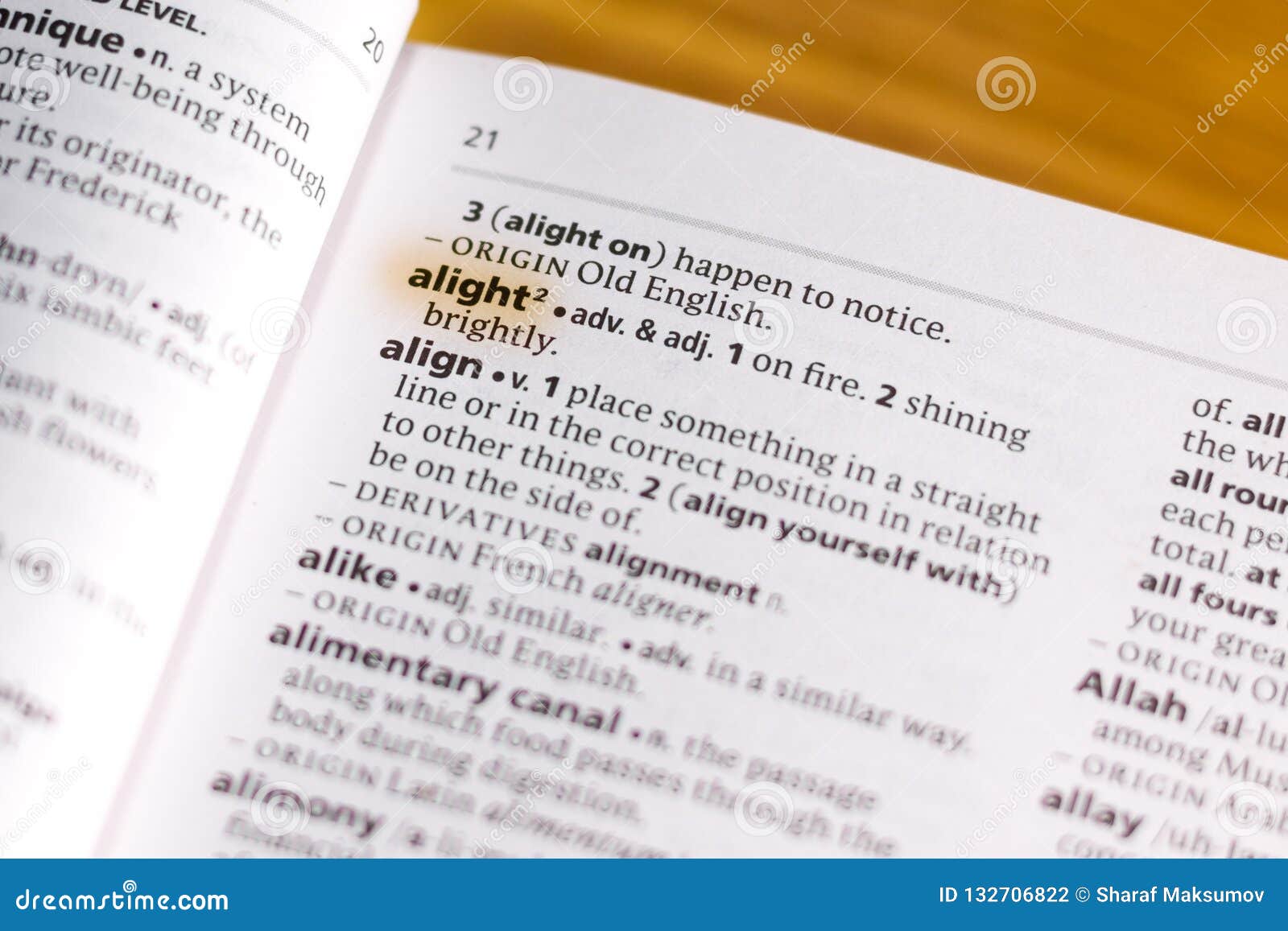 The Word or Phrase Alight in a Dictionary Stock Photo - Image of ...