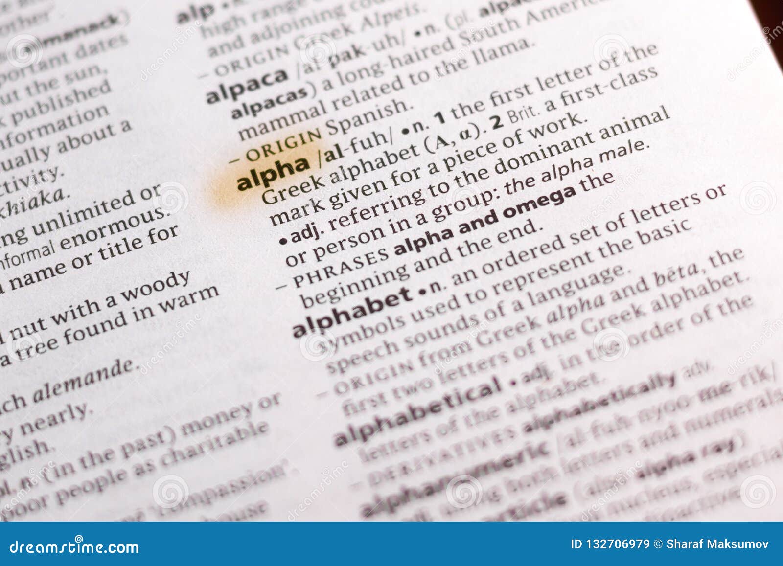 The Word or Phrase Alpha in a Dictionary Stock Image - Image of word ...