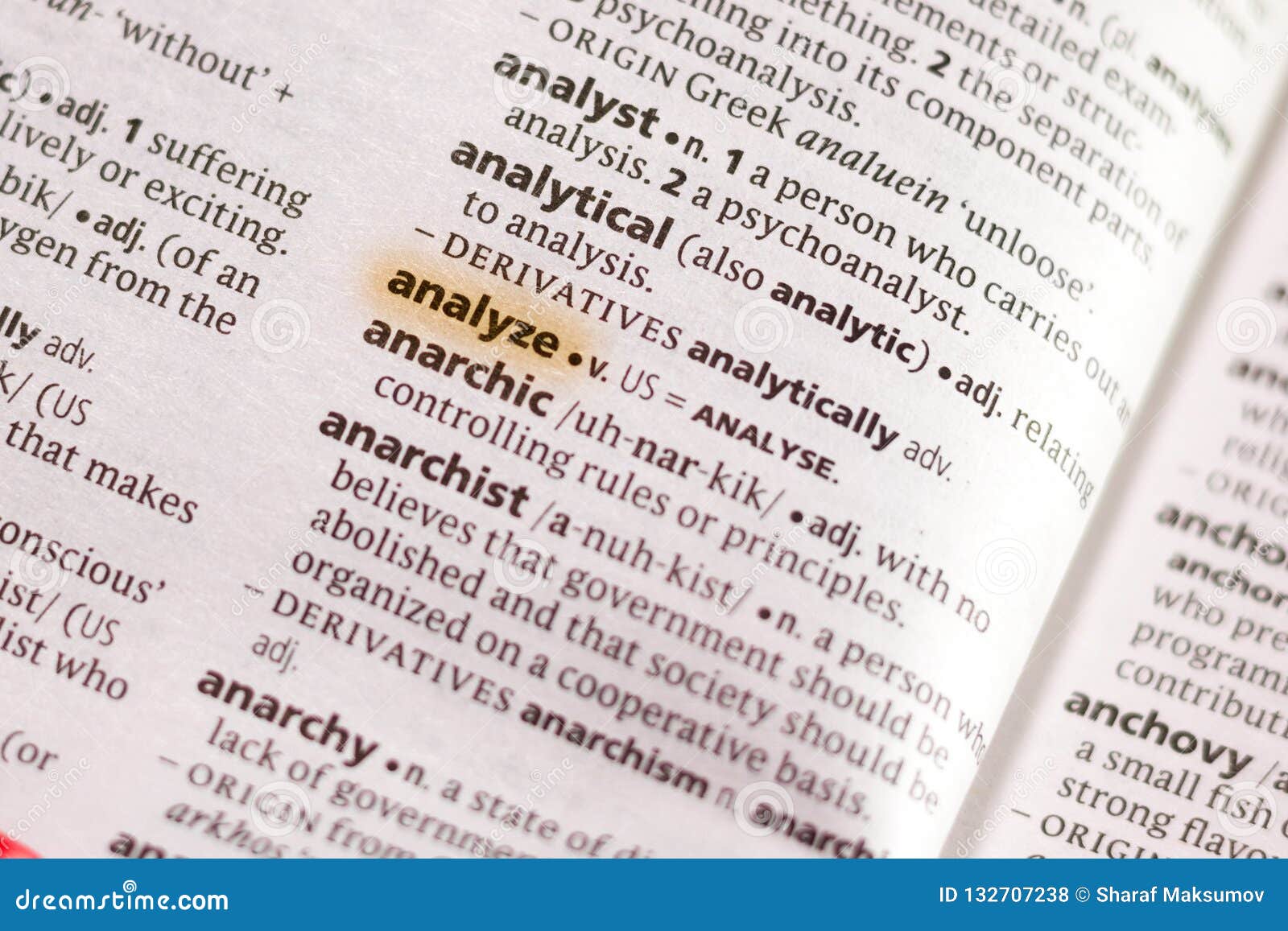 The Word or Phrase Analyze in a Dictionary Stock Photo - Image of page ...