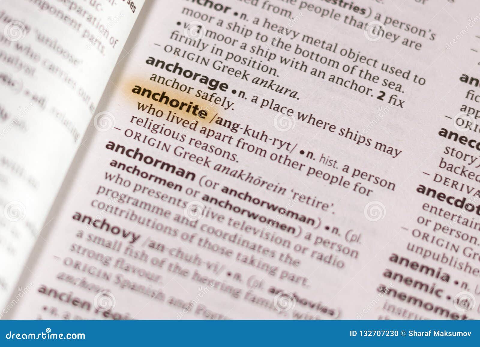 The Word or Phrase Anchorite in a Dictionary Stock Photo - Image of ...