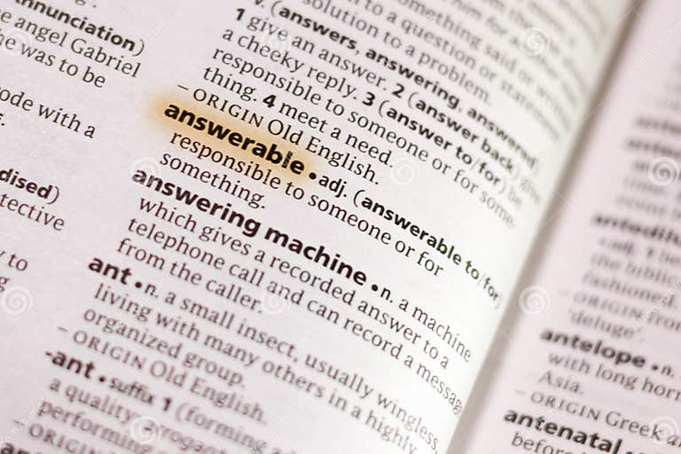 The Word or Phrase Answerable in a Dictionary Stock Photo - Image of ...