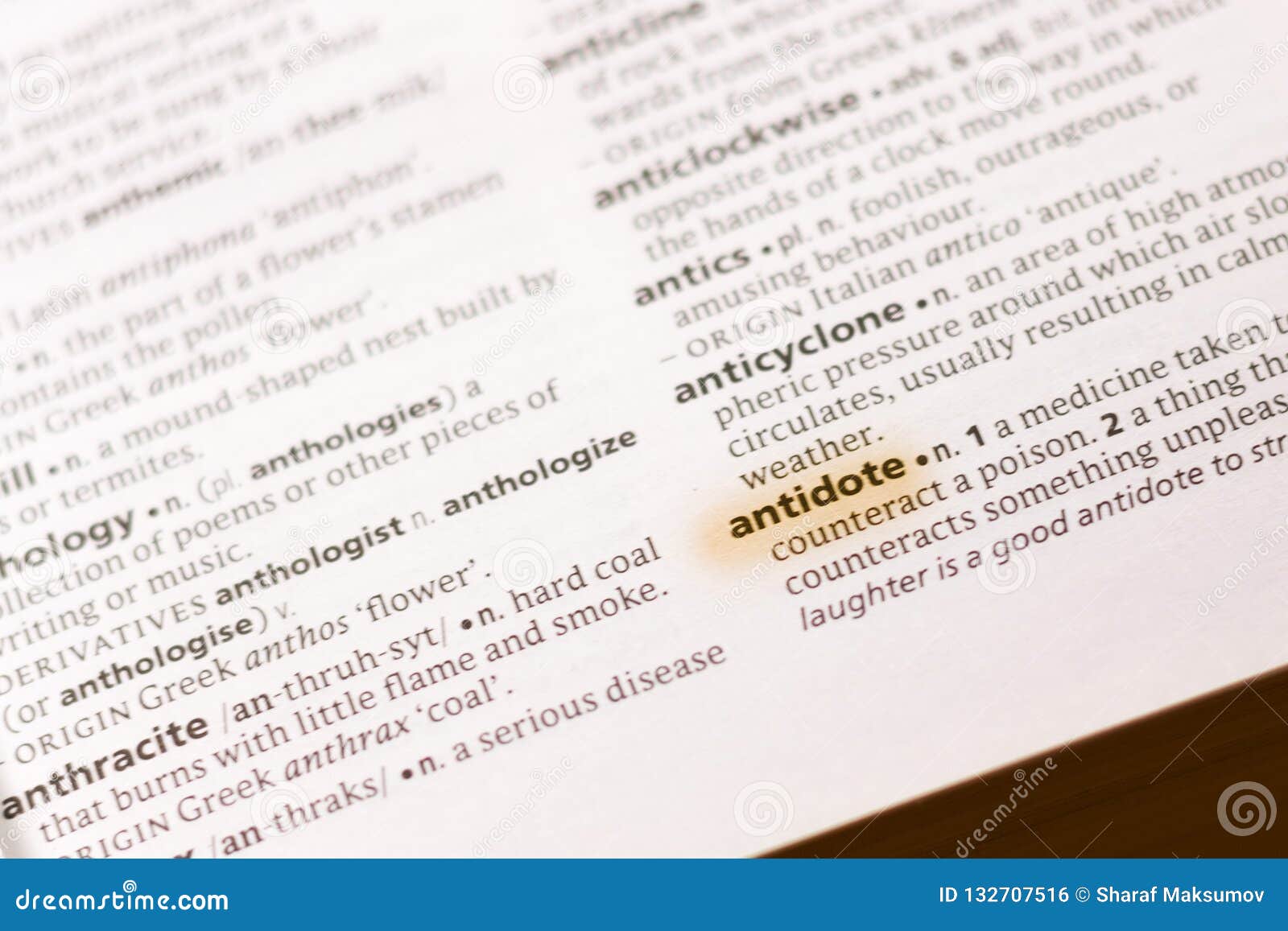 The Word or Phrase Antidote in a Dictionary Stock Photo - Image of ...