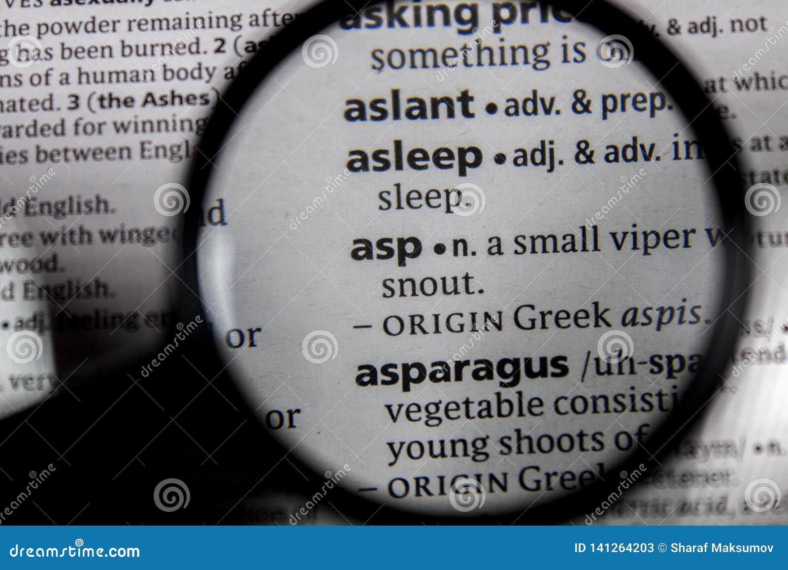The Word or Phrase Asp in a Dictionary Stock Image - Image of page ...