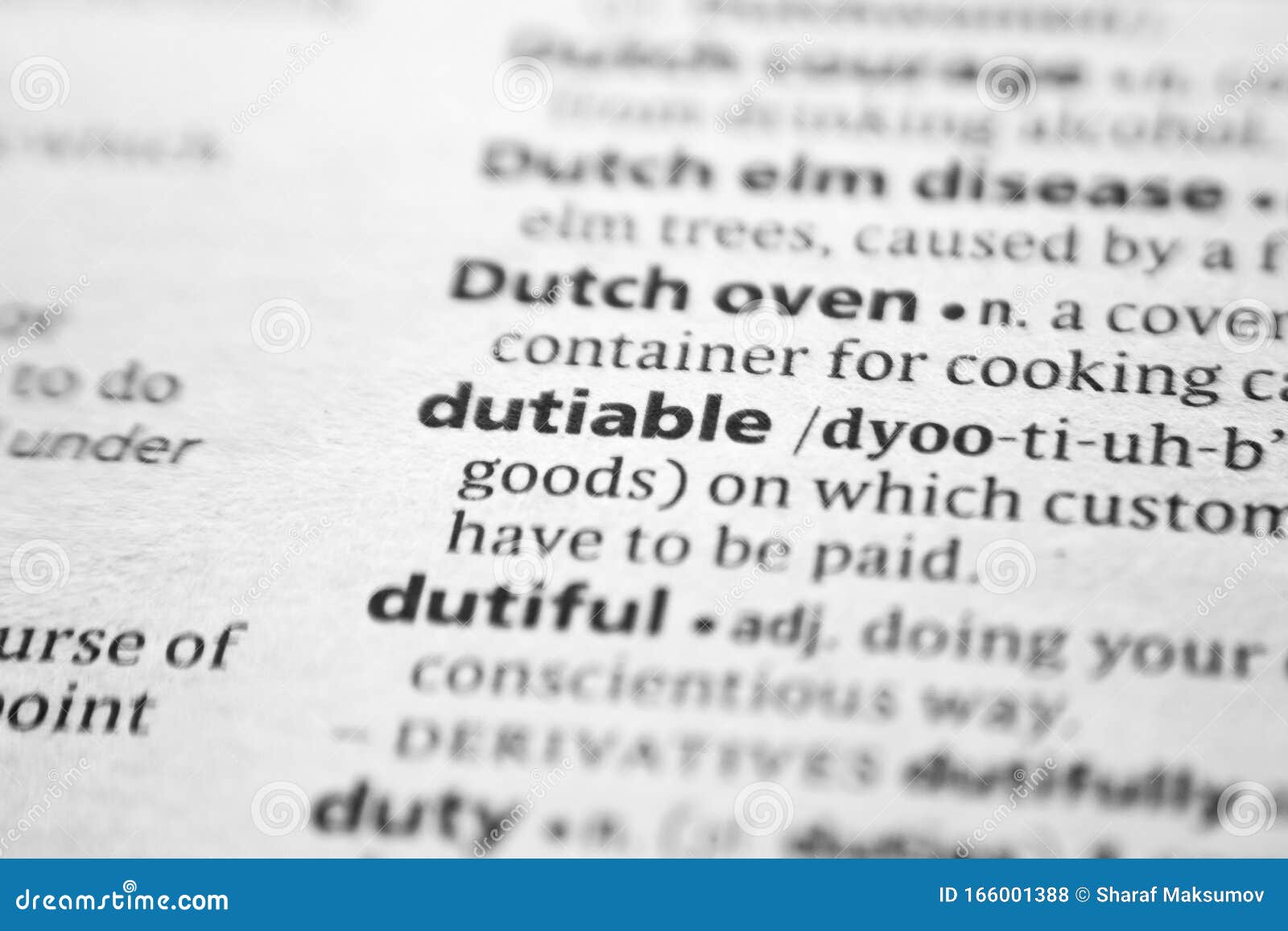 Word or Phrase Dutiable in a Dictionary Stock Photo - Image of word ...