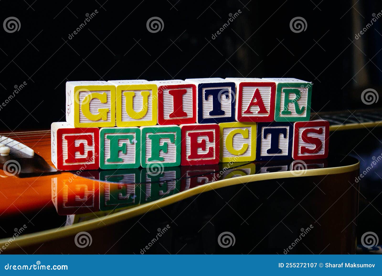 Word or Phrase Guitar Effects Made with Letter Cubes, Standing on ...