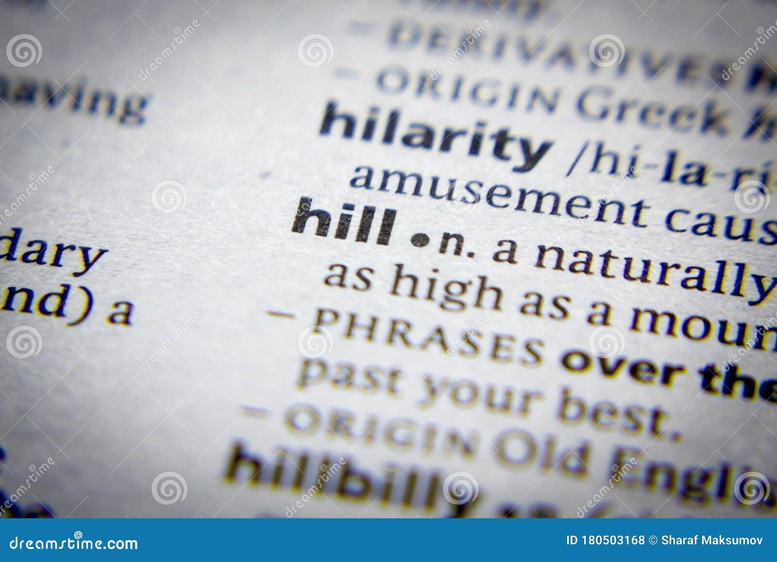 Word or Phrase Hill in a Dictionary Stock Photo - Image of white ...